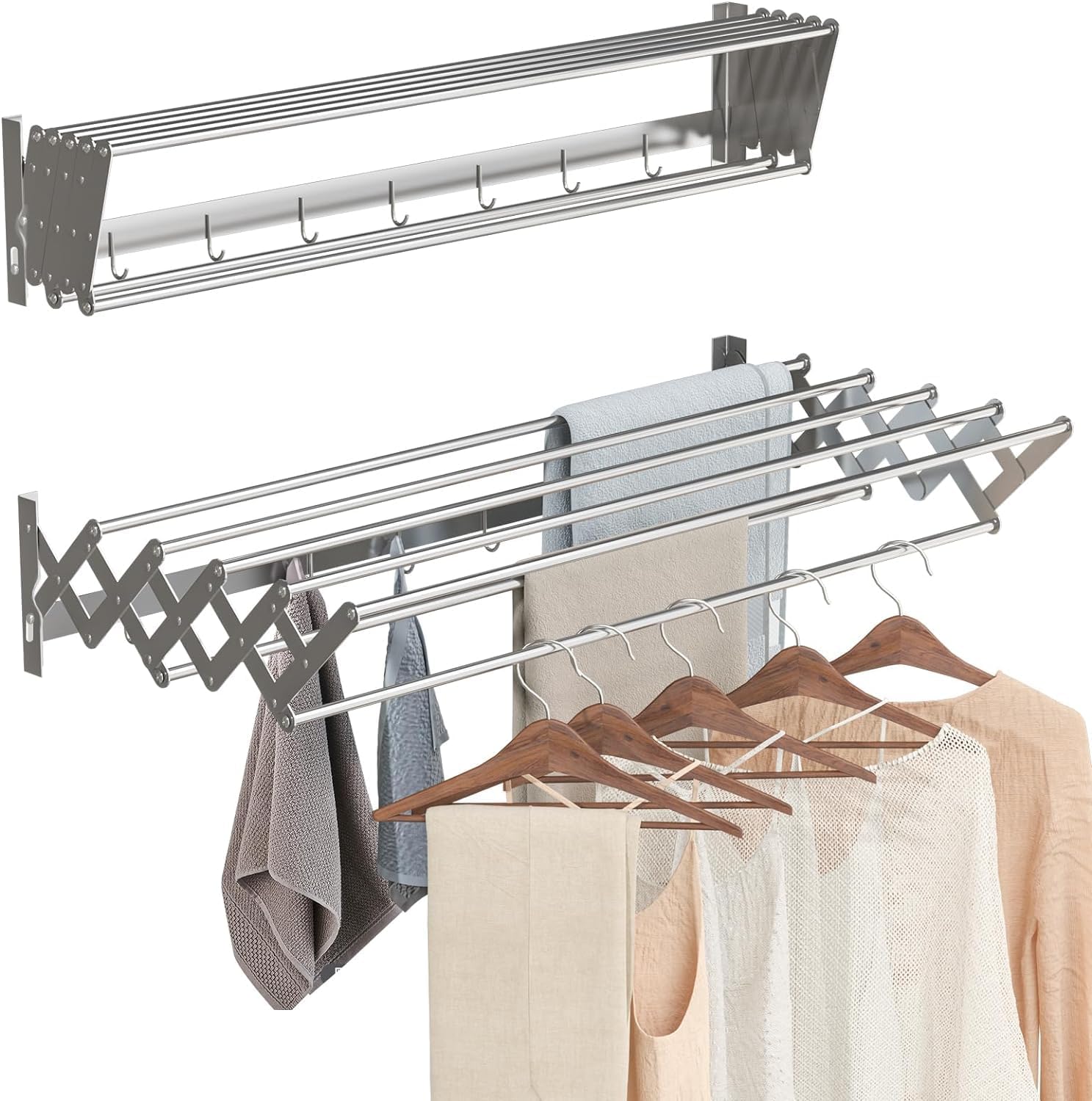Foldable Clothes Airer Wall Mounted Clothes Rail Retractable Towel ...