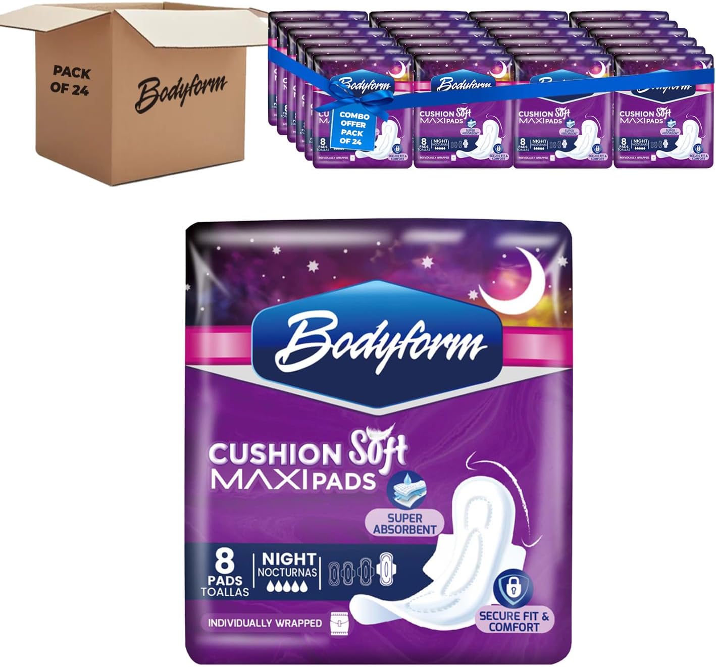 Amazon.com: Bodyform Maxi - Value Sanitary Napkins, Cushion Soft Always ...