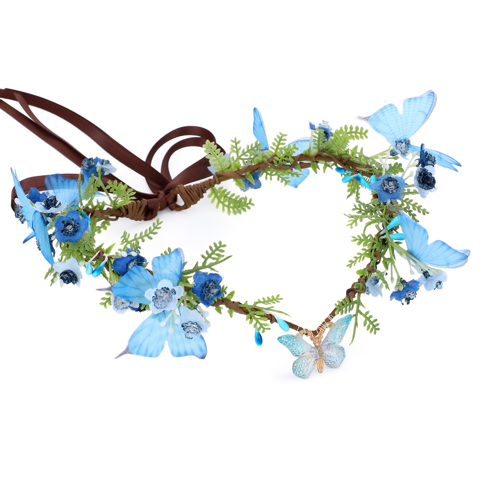 Amazon.com : MOSTORY Blue Butterfly Flower Crown - Handmade Fairy ...