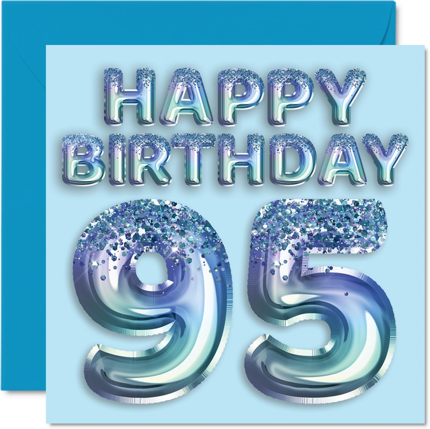 95th Birthday Card for Men - Blue Glitter Party Balloon - Happy ...