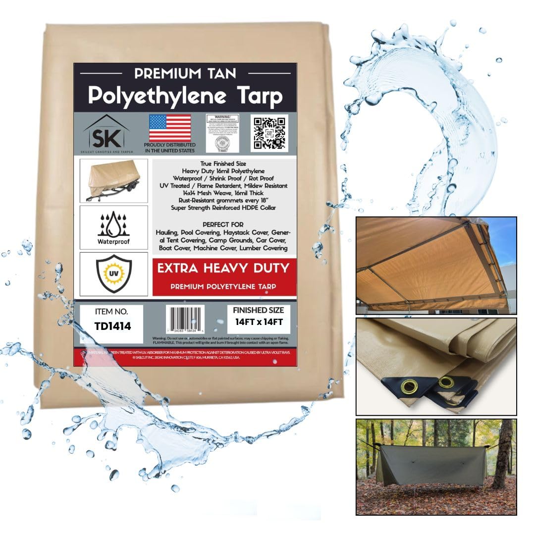 Skilcut Tan Extra Heavy Duty 16 Mil Poly Tarp Canopy/Cover/Industrial ...