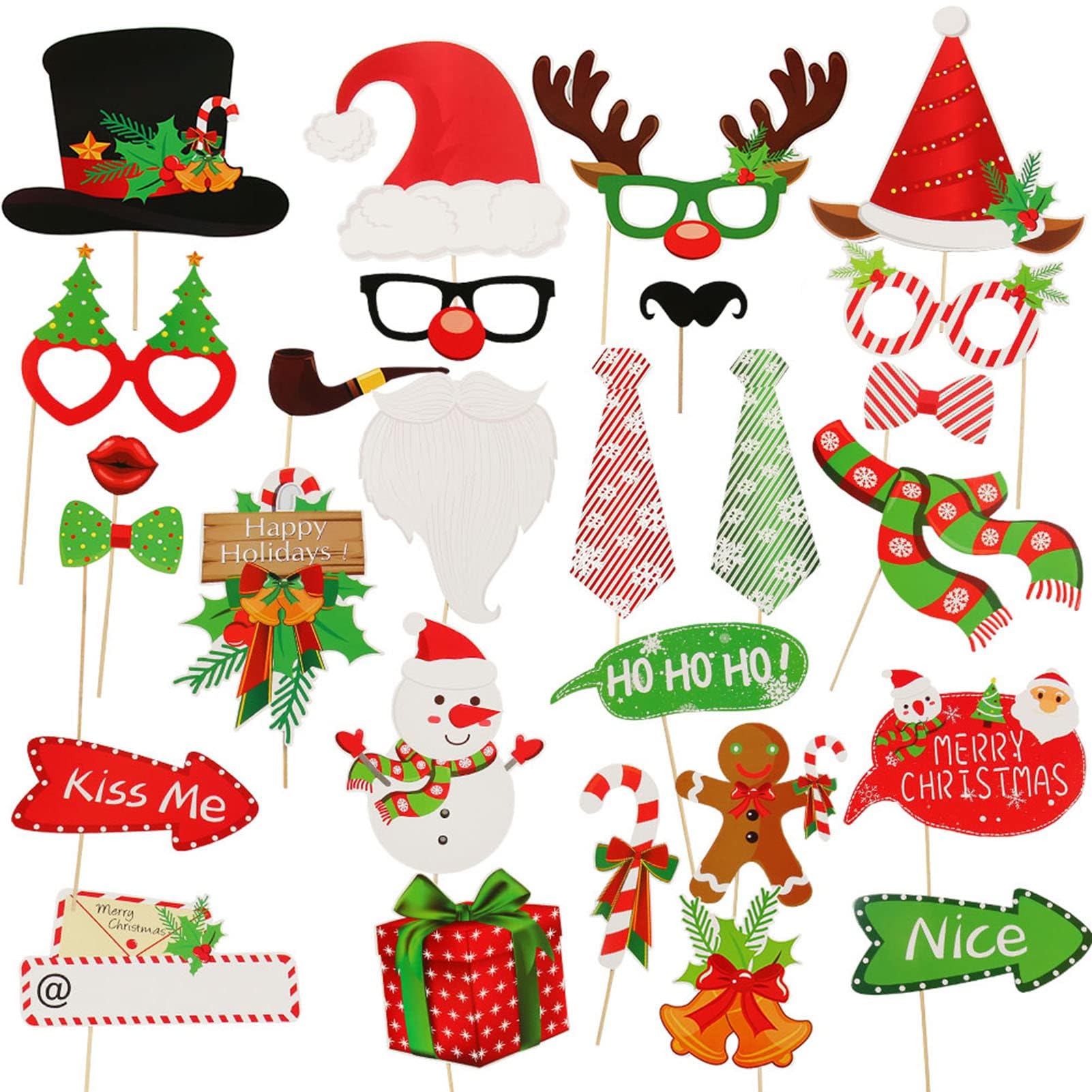 Amazon.com: SUNBEAUTY 28 PCS Christmas Photo Booth Props Christmas ...