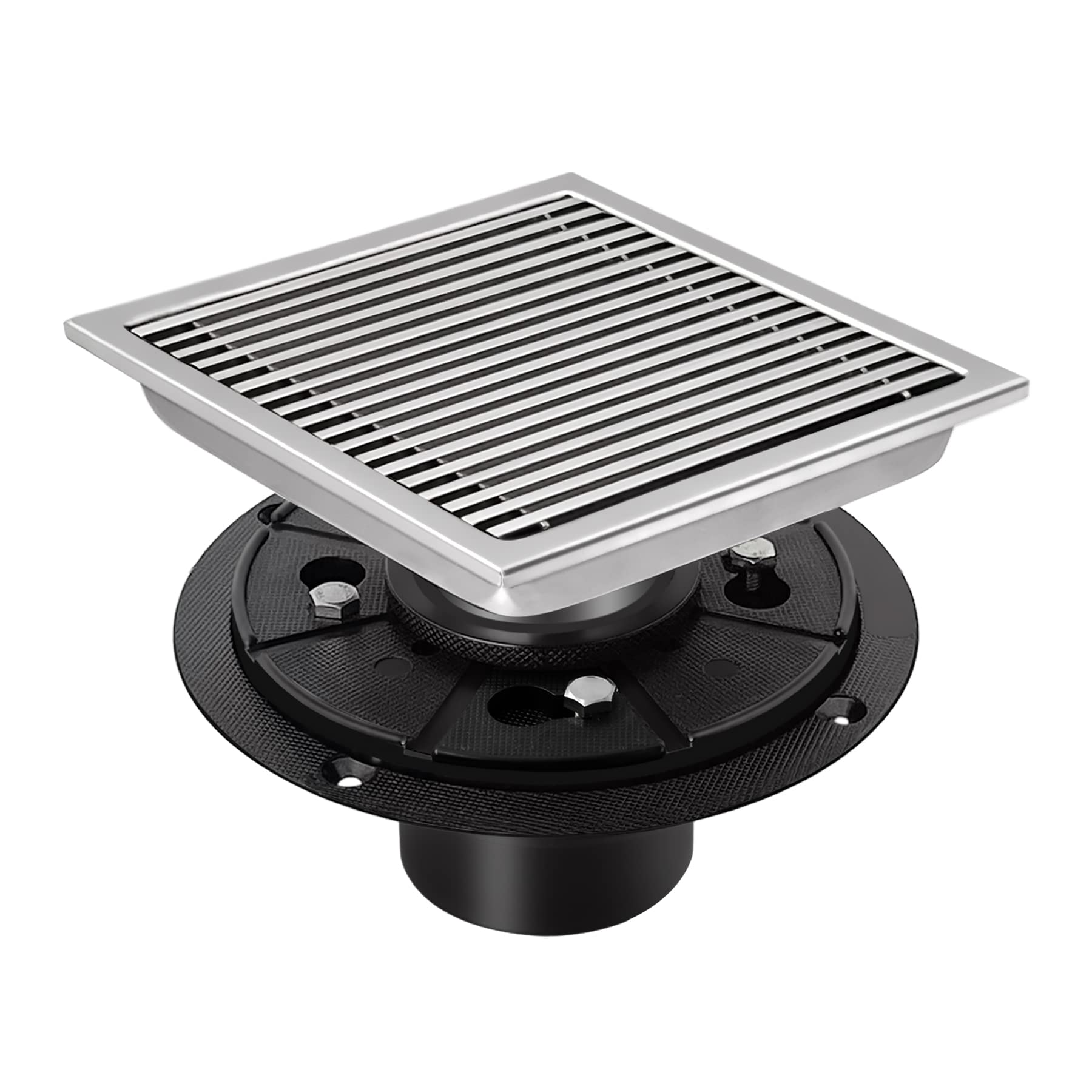 BESTTEN 6 Inch Square Shower Floor Drain with Drain Base Flange ...
