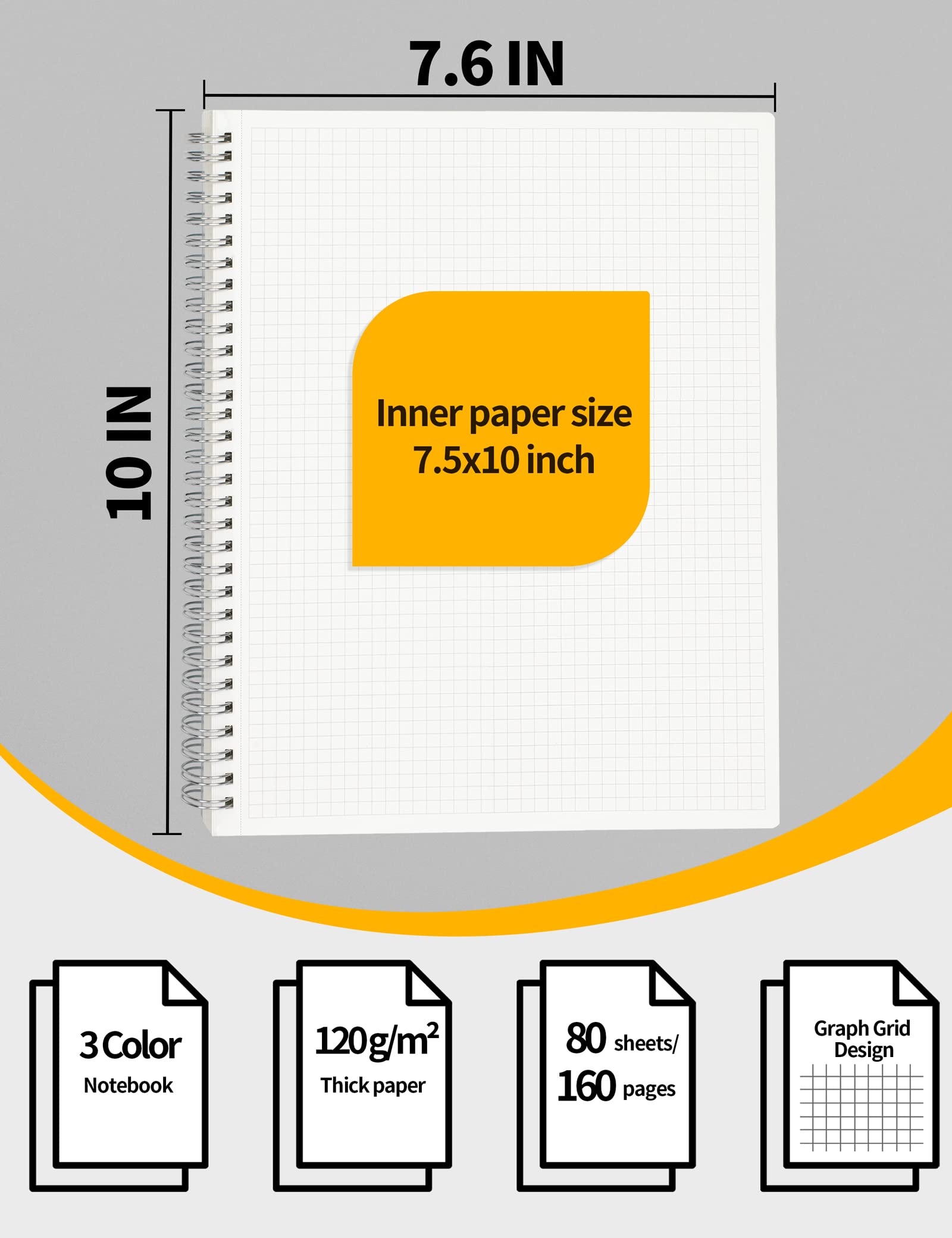 Snapklik.com : SUNEE Graph Paper Notebook - 3 Pack B5 Spiral Grid ...
