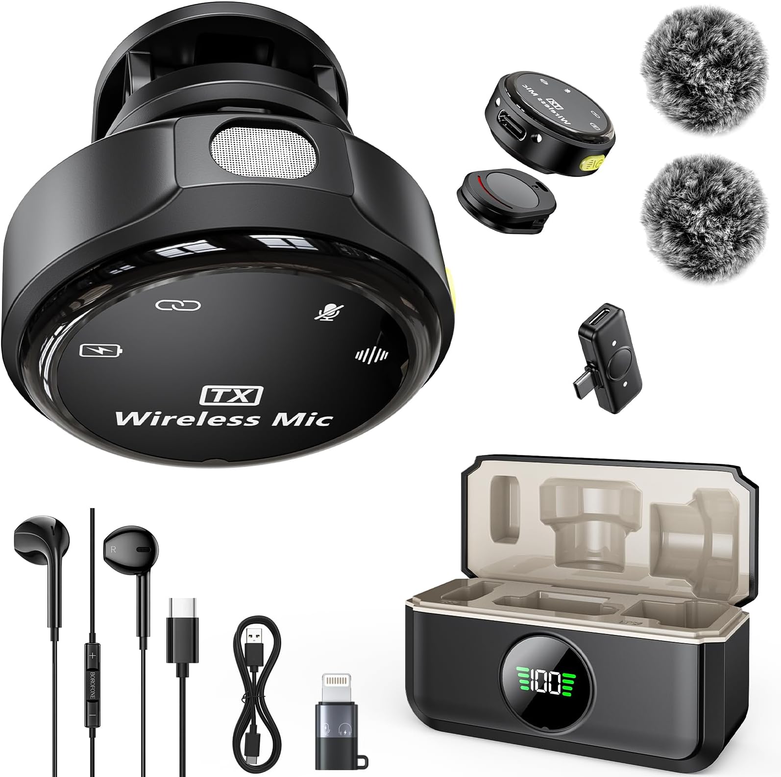 KINGONE Micrófono Lavalier Inalámbrico con Estuche de Carga para ...