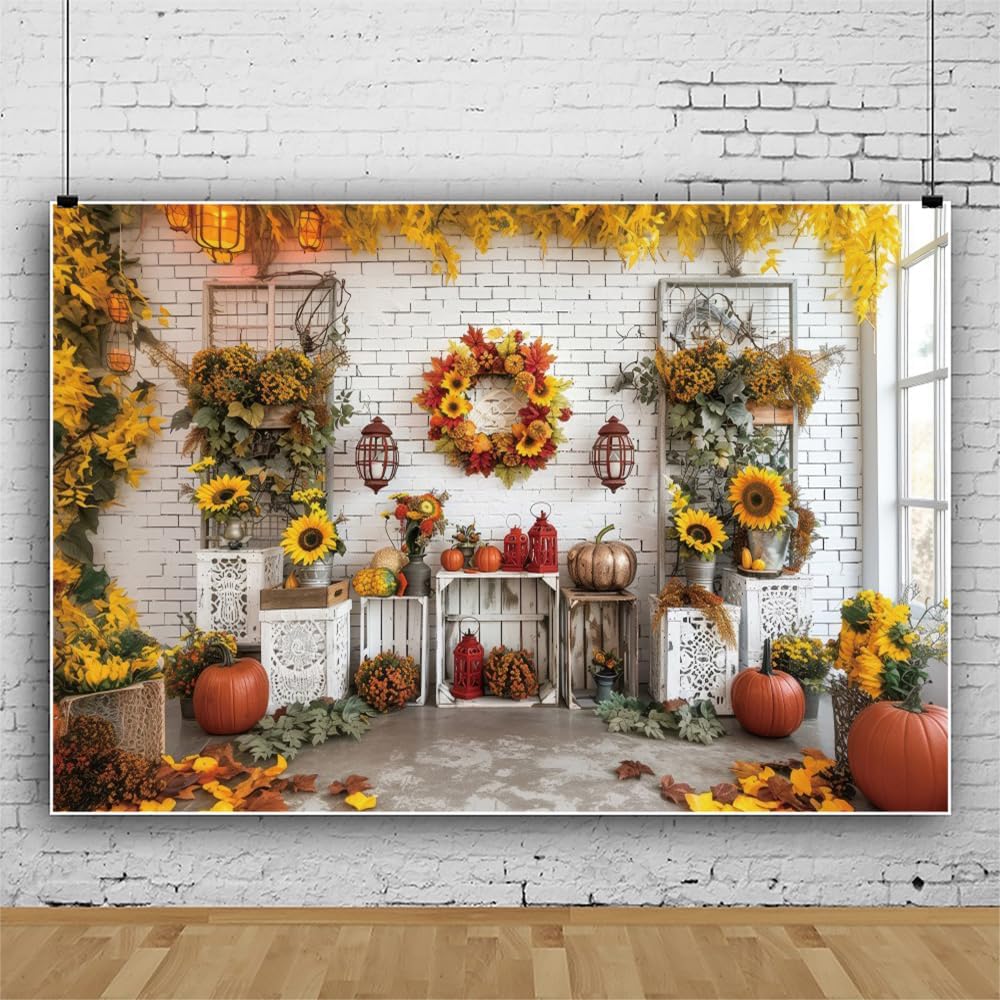 Amazon.com : Vinyl 12x8ft Fall Interior Backdrop Rustic Brick Wall with ...
