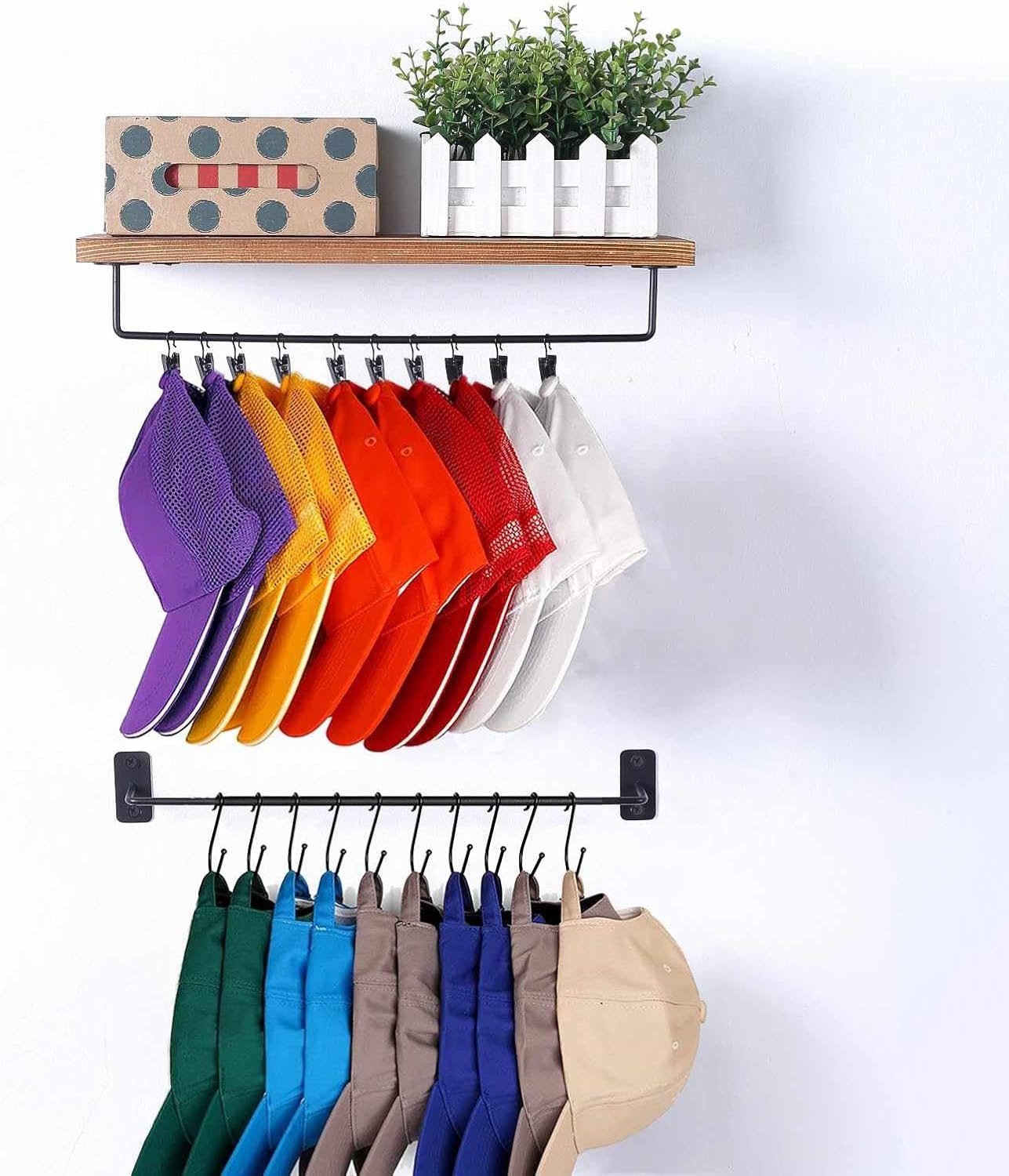 Amazon.com: Ainuorise Hat Rack for Wall,Wooden Hat Shelf Metal Hat ...