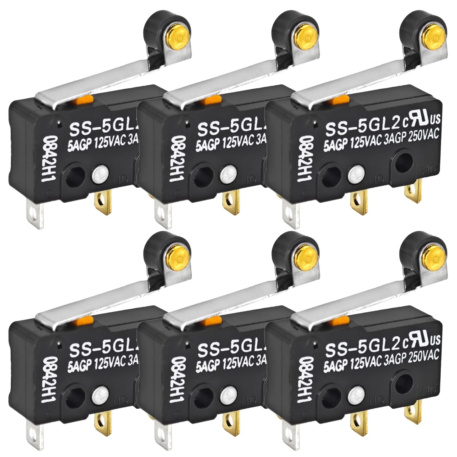 SS-5GL2 Microswitch (Pack of 6) - 125V AC 5A Micro Limit Switch, Hinge Roller Actuator, SPDT ...