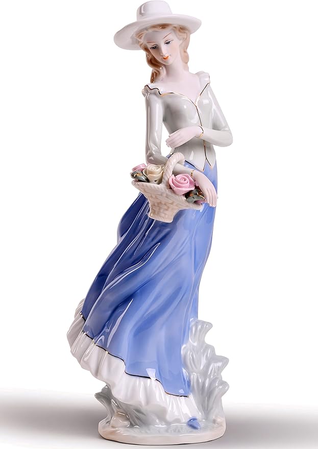 ṀṬḾÈ Porcelain Figurines Lady Back with Flowers, Sculpted Statues ...