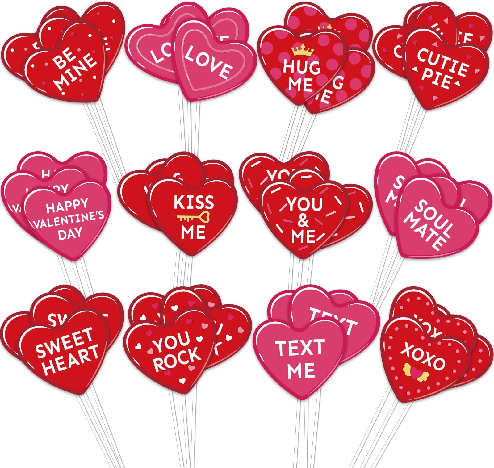 Amazon.com: Gyufise 20Pcs Valentines Love Heart Cupcake Toppers Pink 3D ...