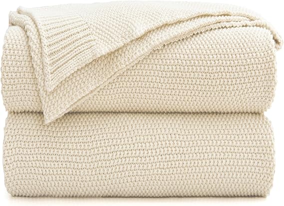 Amazon.com: Longhui bedding Cream Cotton Cable Knit Throw Blanket for ...