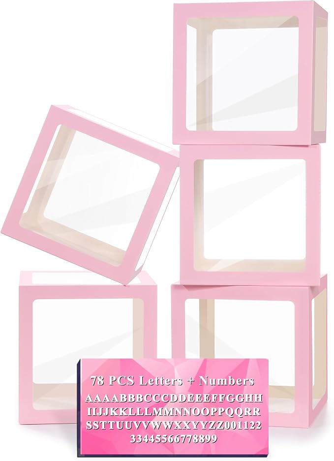 Amazon.com: Pink Transparent Balloon Boxes with Letters, 5 Clear Baby ...