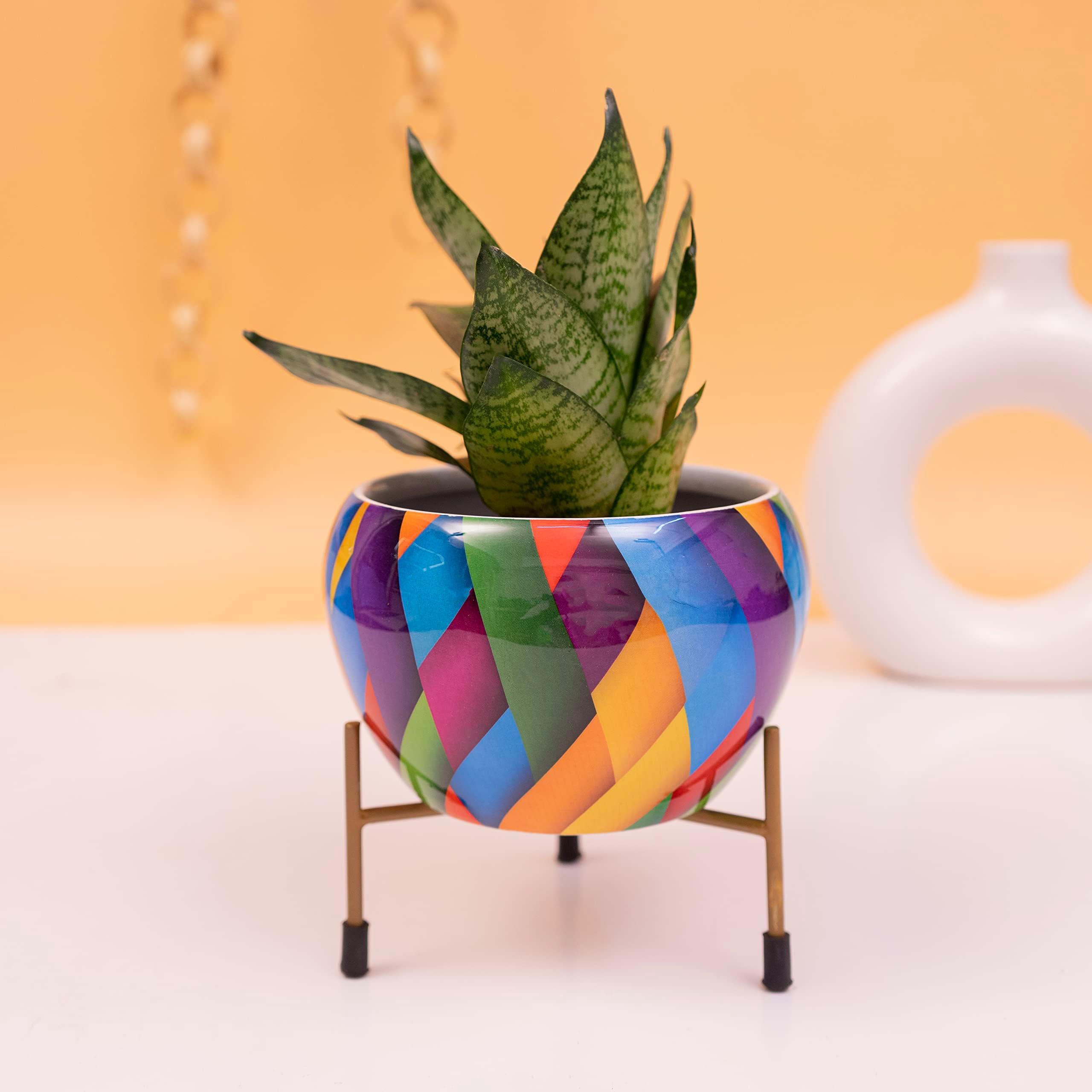 Mahogany Life Black Gold Metal Flower Pot Decorative Table Top Planter ...