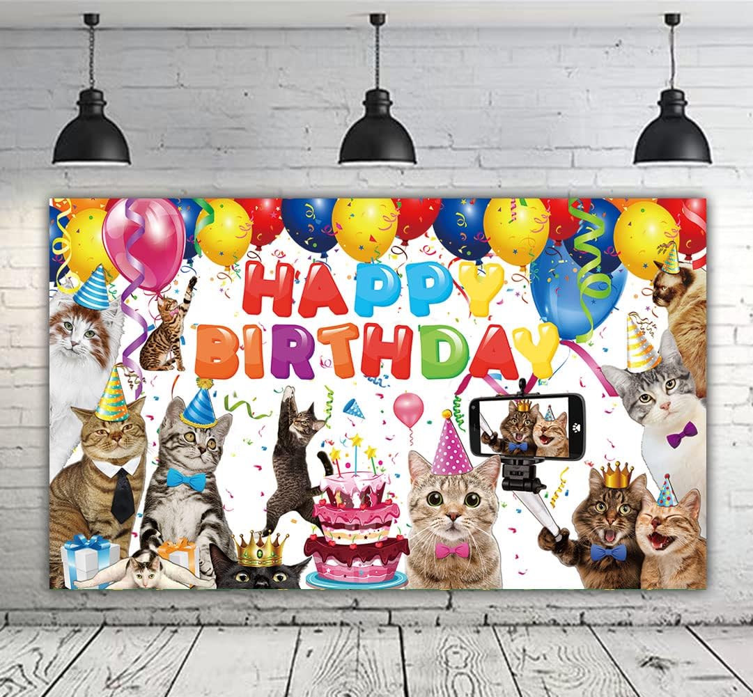 Amazon.com : 6 X 3.6ft Cat Happy Birthday Backdrop Sign Banner ...