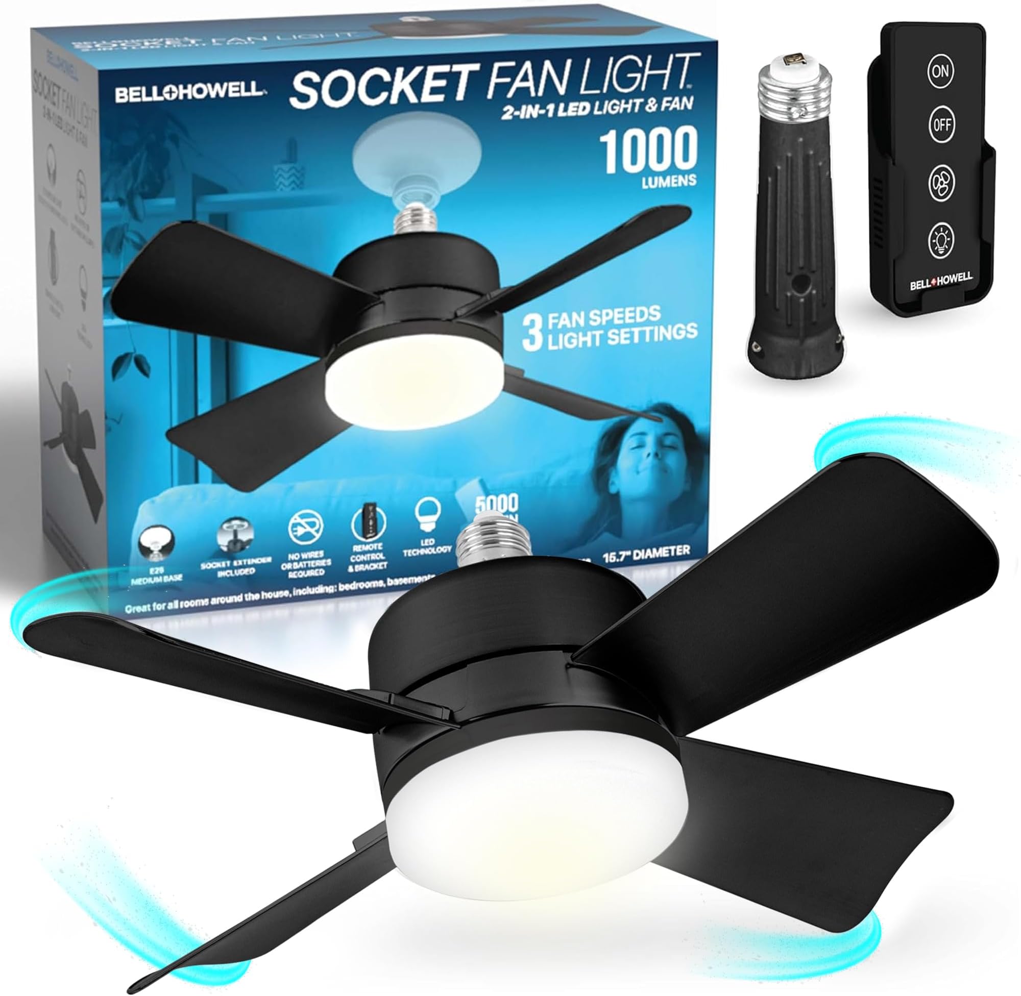 Amazon.com: Bell+Howell Socket Air Wireless Ceiling Fan with Remote ...