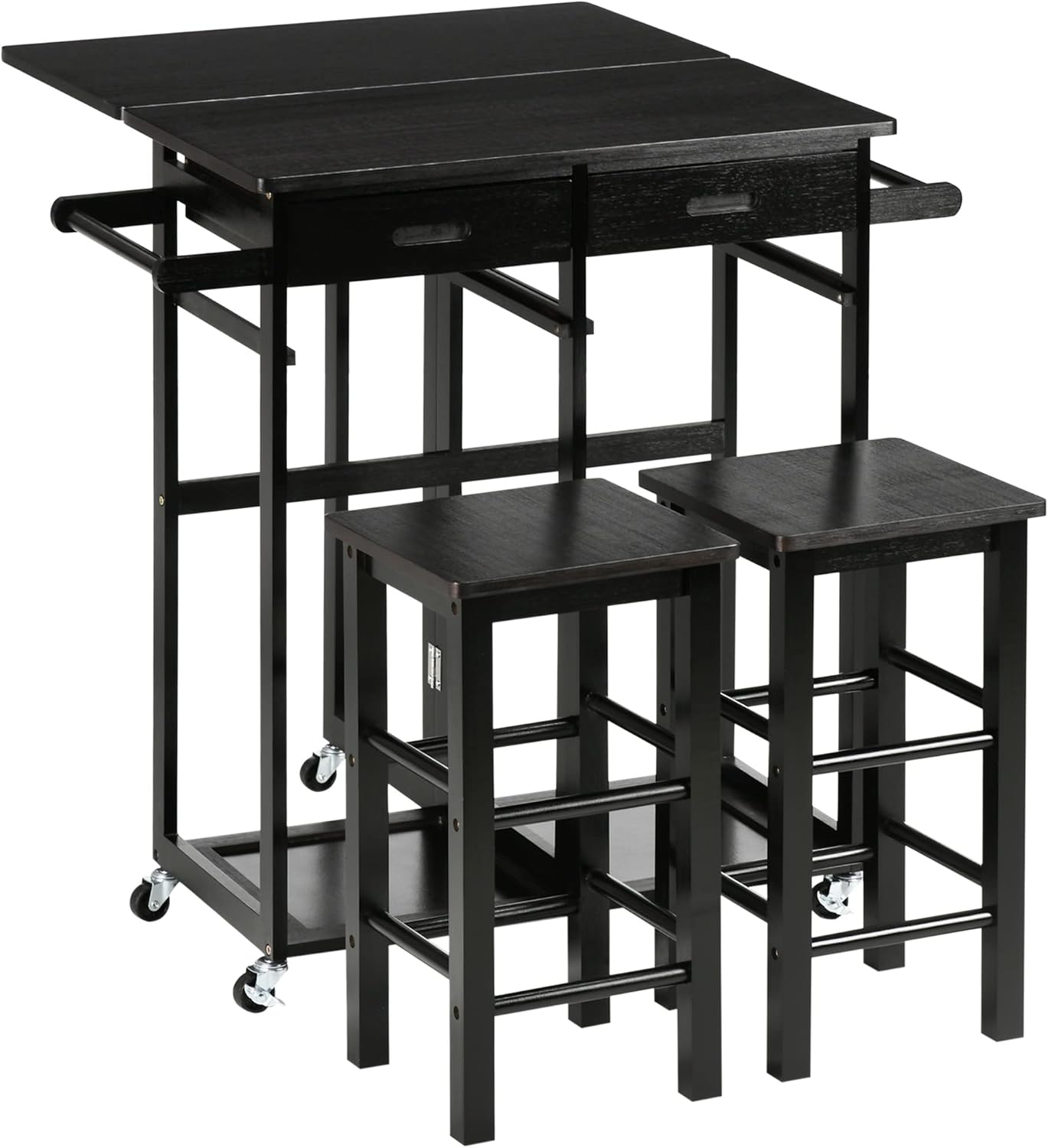 HOMCOM Kitchen Island with Drop Leaf Top, Bamboo Breakfast Cart with 2 ...