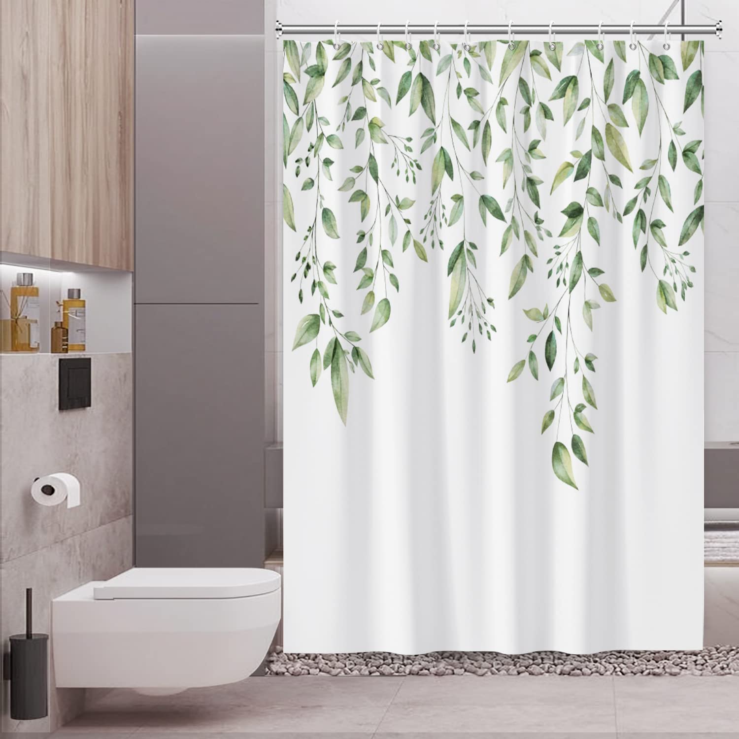 Amazon.com: Yeele Leaves Stall Fabric Shower Curtains, Green ...