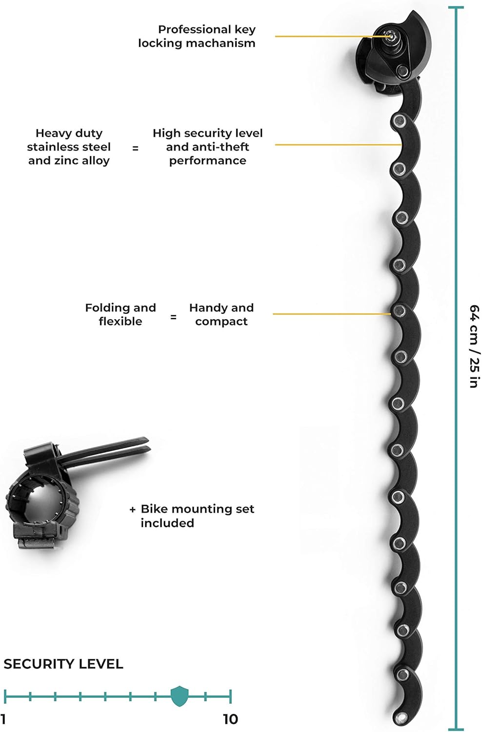 Bike Lock by Locko, Folding Bicycle Lock, Heavy-Duty Stainless Steel ...