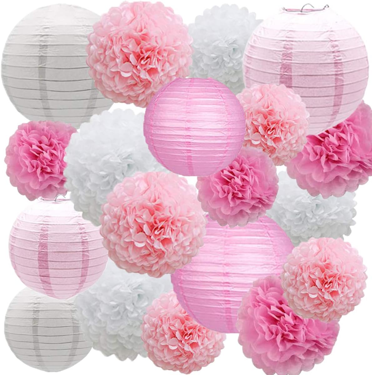 Amazon.com: Celehappy 18pcs Paper Lanterns and Paper Pom Poms for ...