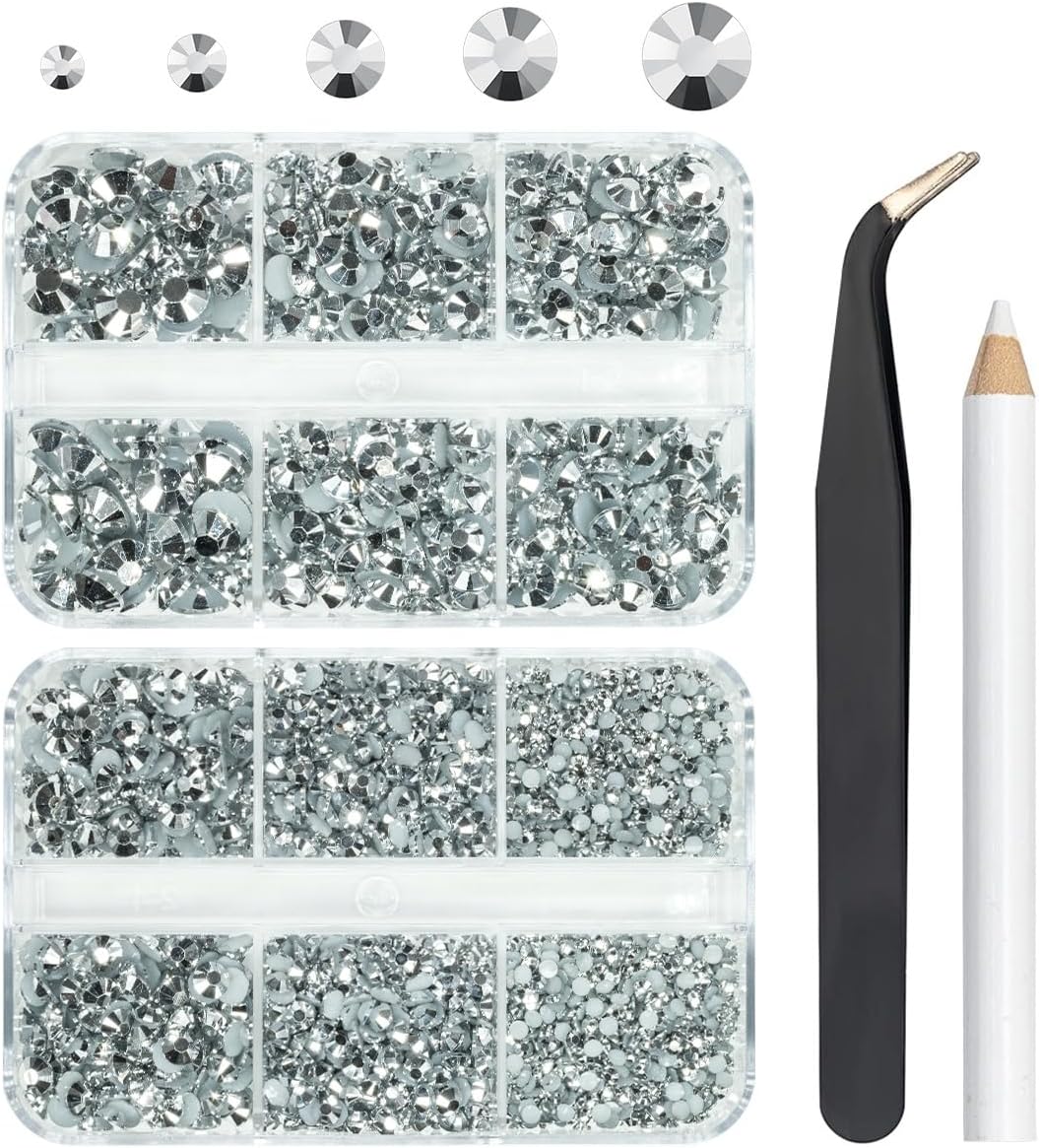 Amazon.com: qiipii 3060PCS Silver Resin Flatback Rhinestones Metallic ...