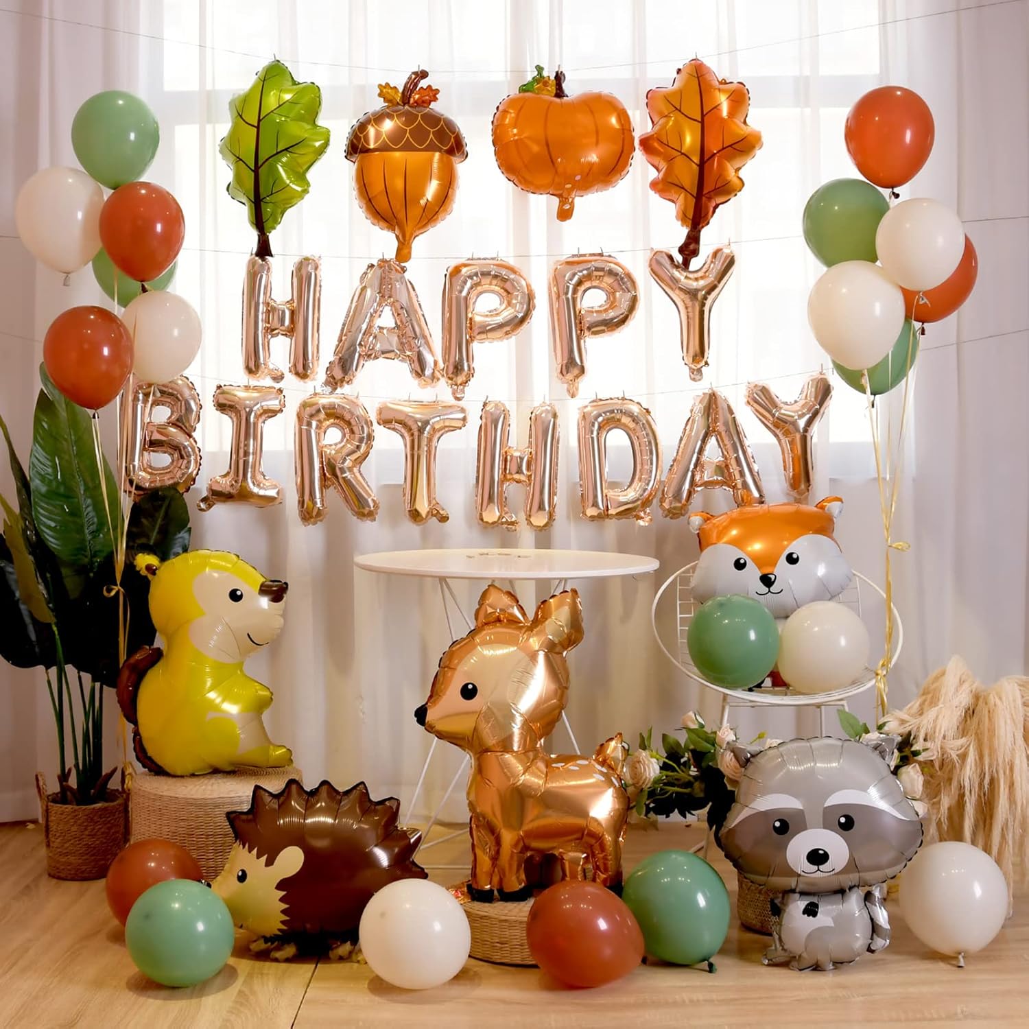 Amazon.com: Forest animal Birthday Balloons,Rose Gold Happy Birthday ...