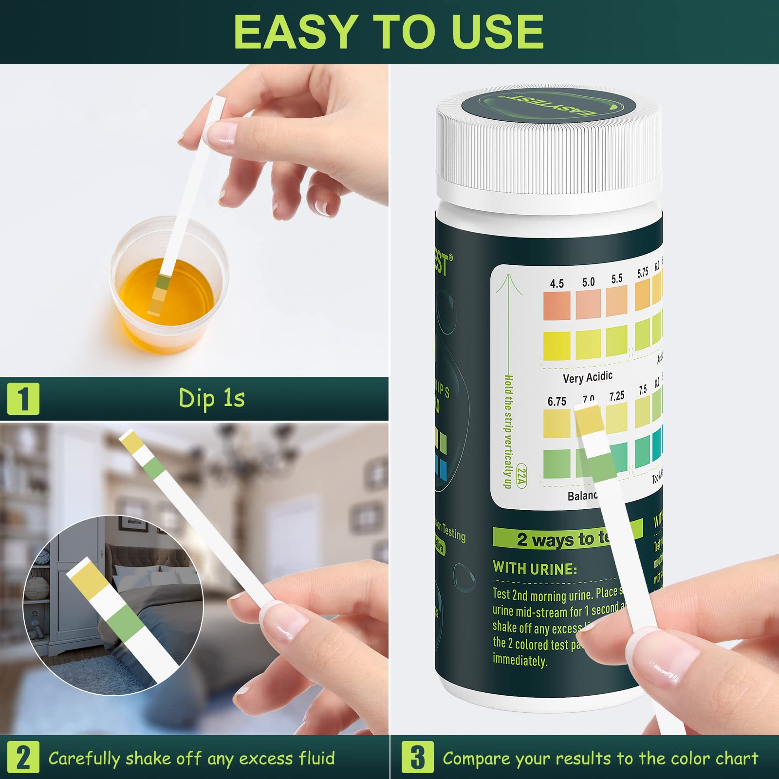 Snapklik.com : Urine And Saliva pH Test Strips - 200ct + 2 Colorimetric ...