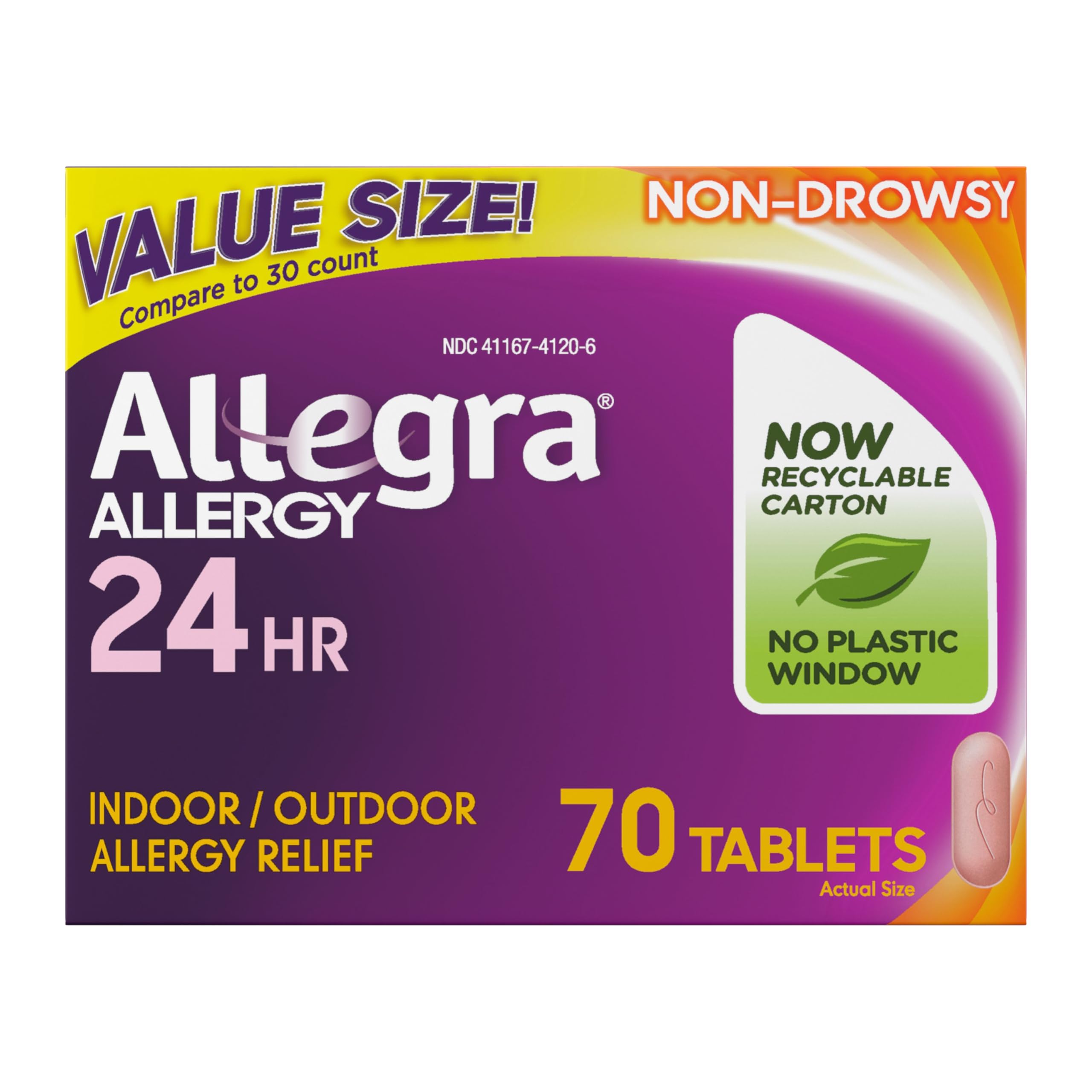 Amazon.com: Allegra Adult 24HR Non-Drowsy Antihistamine, 70 Tablets ...