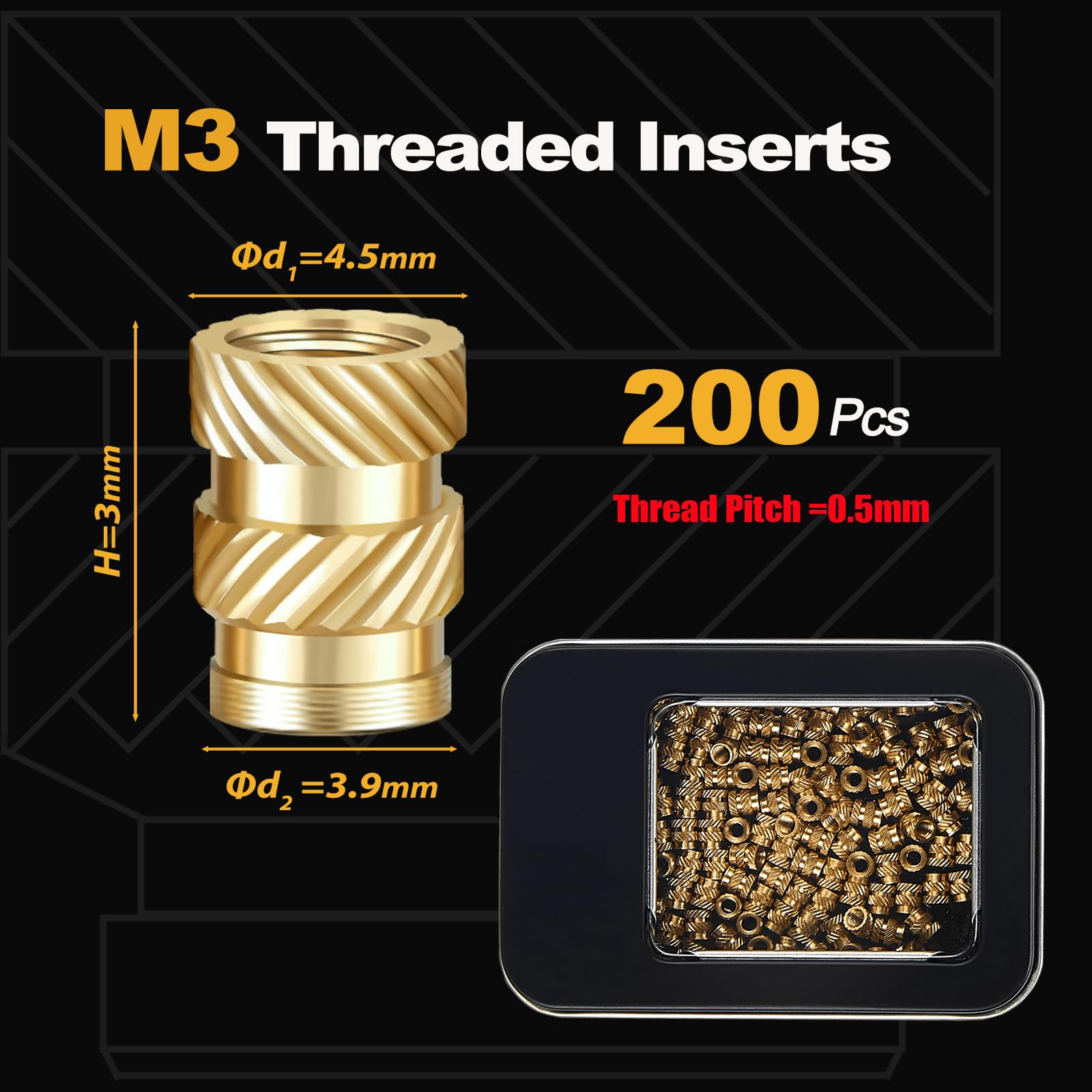 Snapklik.com : Kadrick 200Pcs M3 Threaded Inserts For 3D Printing ...