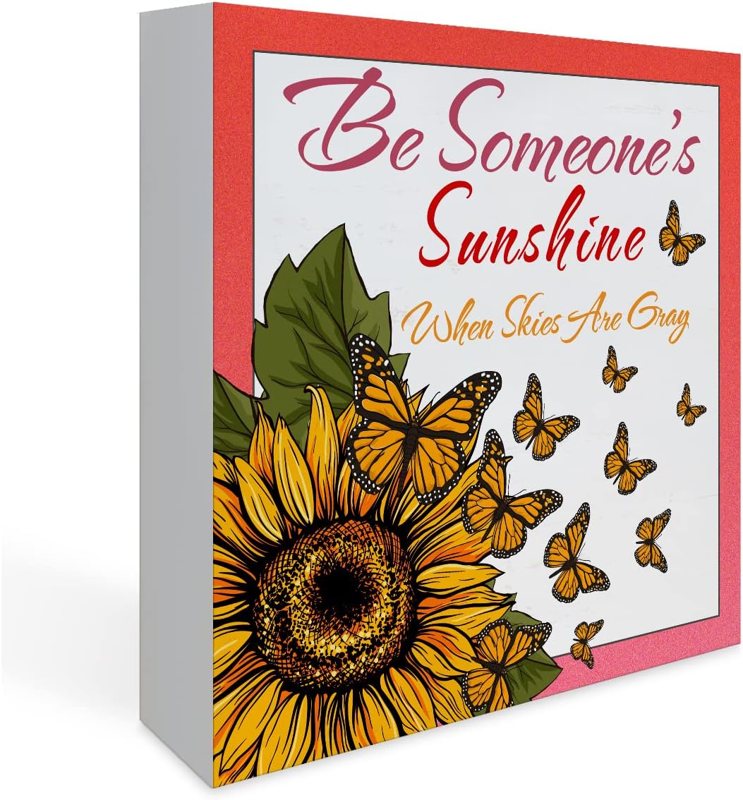 Amazon.com : Rustic Sunflower Butterfly Wood Box Sign, Farmhouse ...