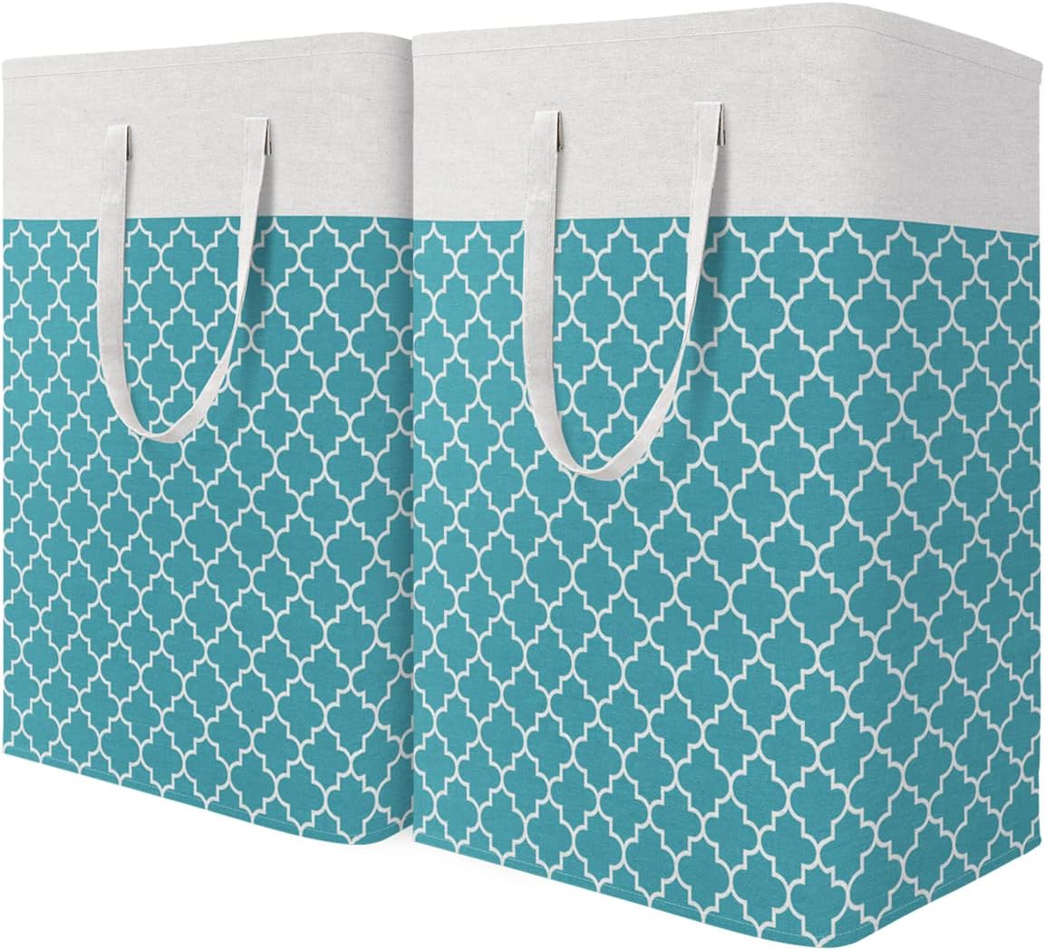 Amazon.com: senya Teal Turquoise Green Wood Laundry Basket Collapsible ...