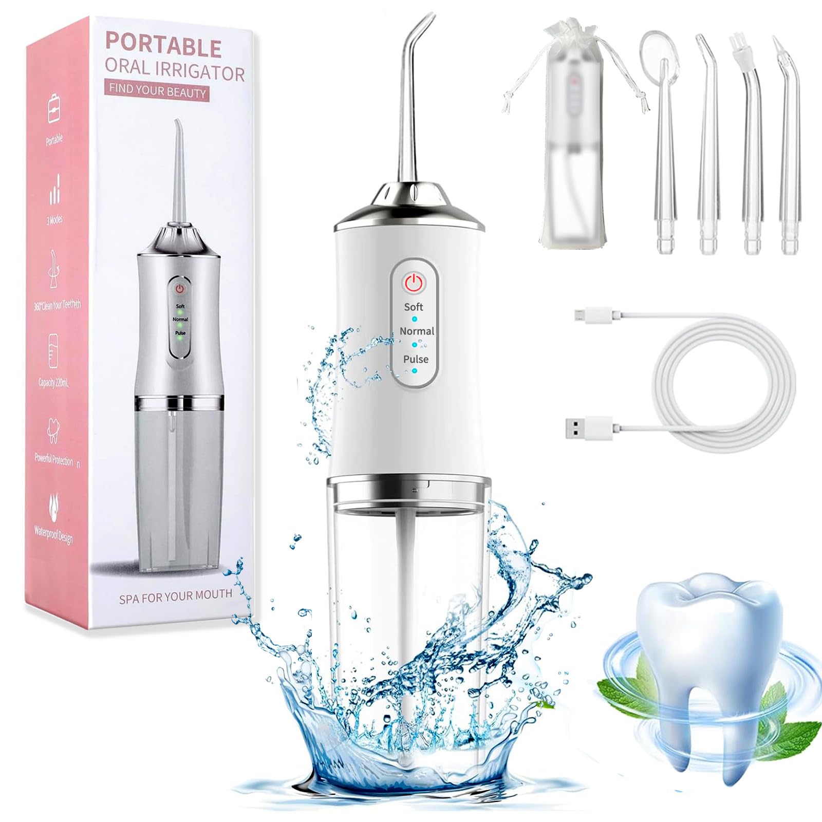 Irrigador Bucal Inalámbrico Portatil, Water Flosser Irrigador Limpieza ...