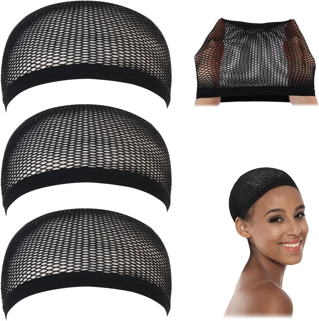 Dreamlover Black Fishnet Wig Caps, Dome Mesh Wig Caps for Women, 3 PCS ...