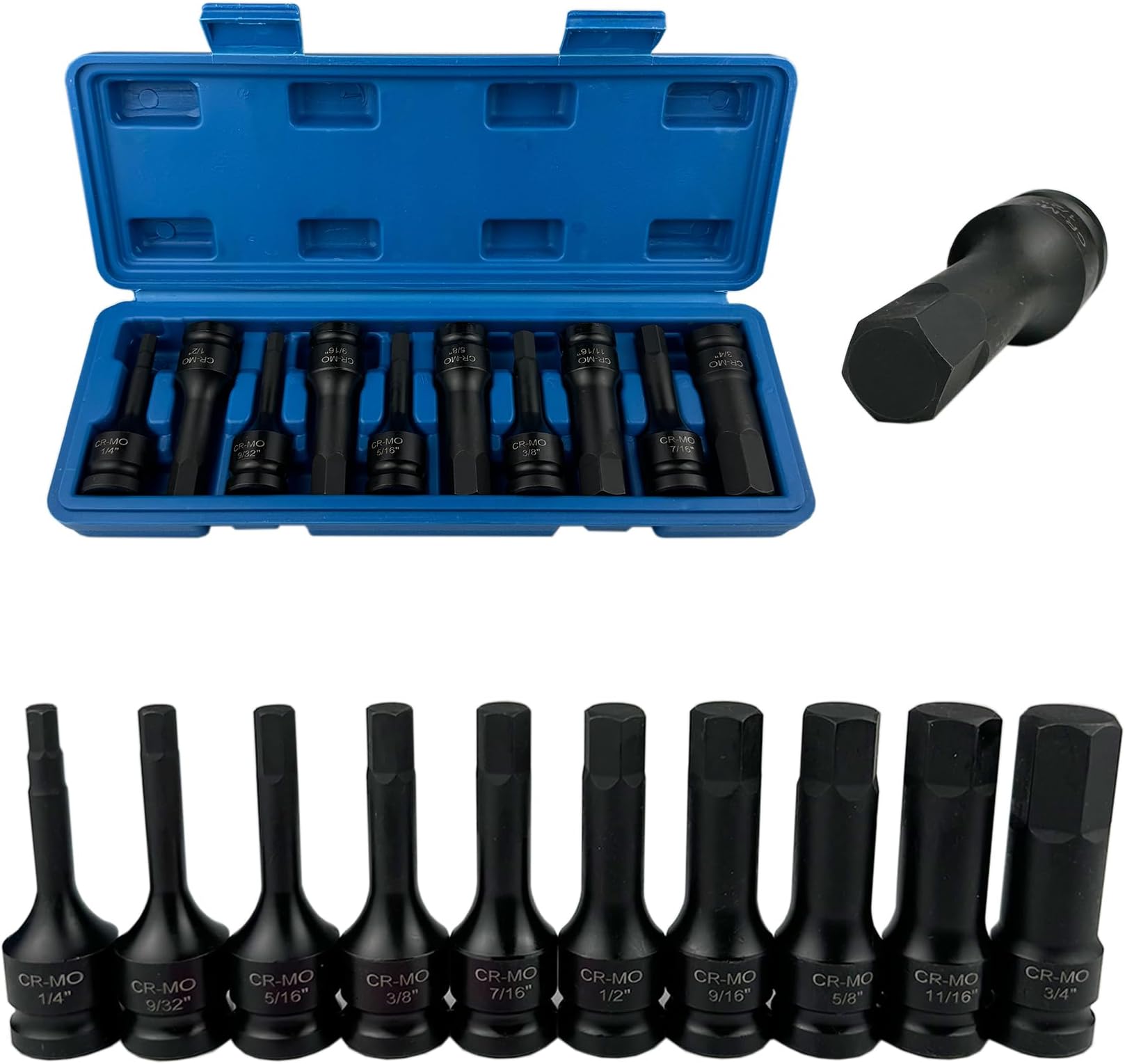 10Pcs 1/2" Drive SAE Impact Hex Bit Socket Set, Master Impact Allen Bit ...