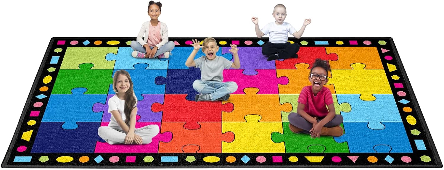 Amazon.com: Booooom Jackson Classroom Rug Elementary Puzzle, 9'x12 ...
