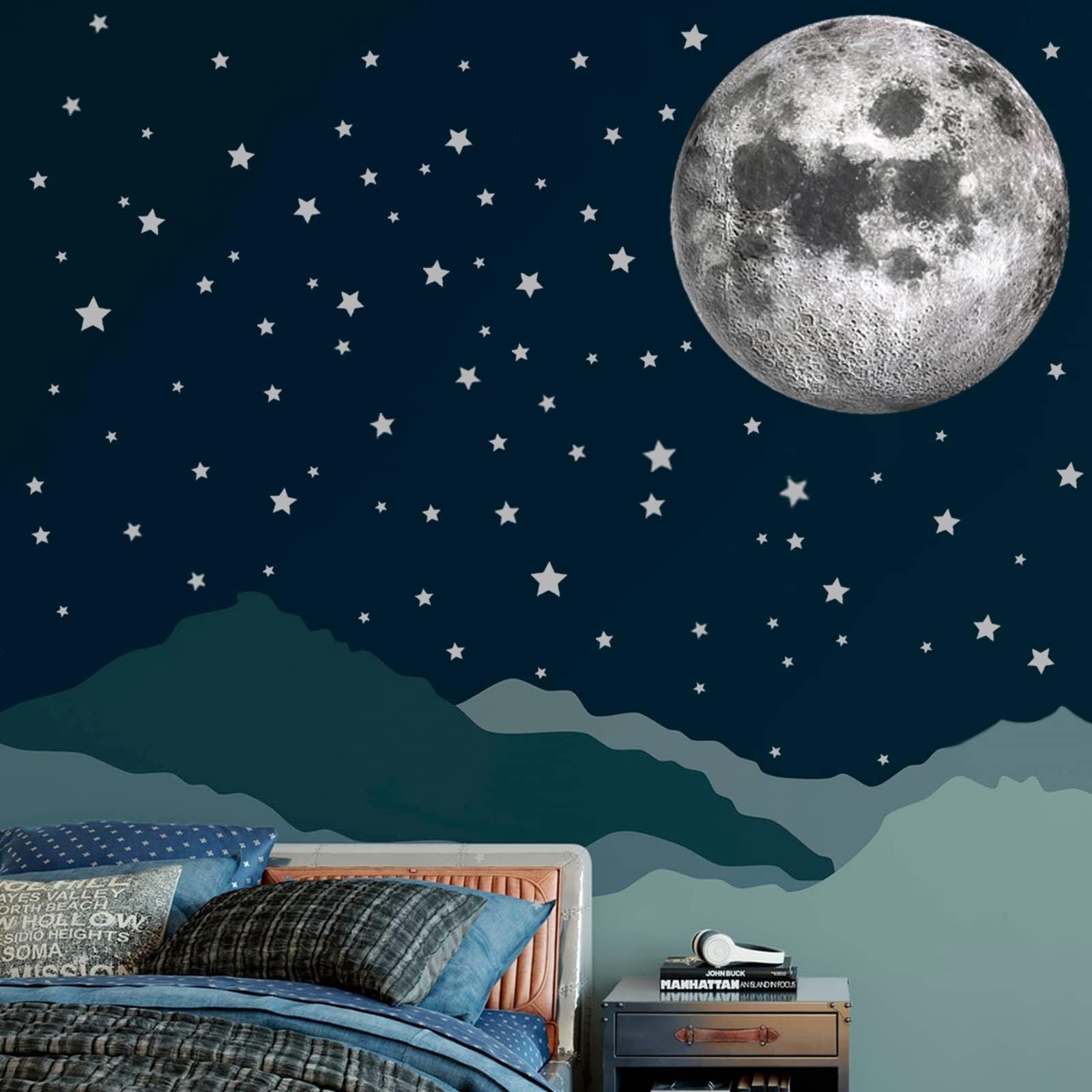 Amazon.com: Moon and Stars Wall Decal Moon Wall Sticker Gold Star Decals Peel and Stick Wall ...