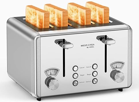 Amazon.com: 4 Slice Toaster, whall Stainless Steel,Bagel Toaster-6 ...