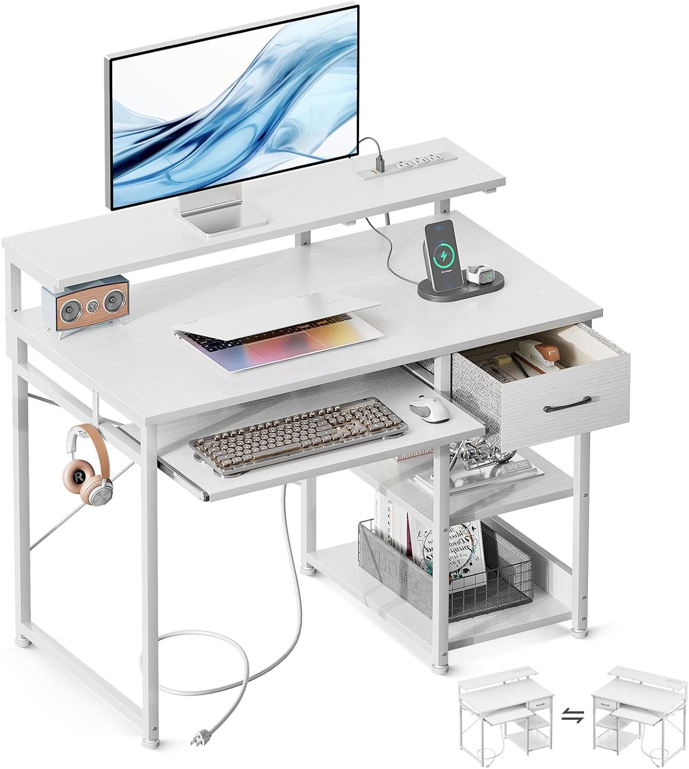 Amazon.com: AODK Small Computer Desk with Keyboard Tray, 40 Inch Office ...