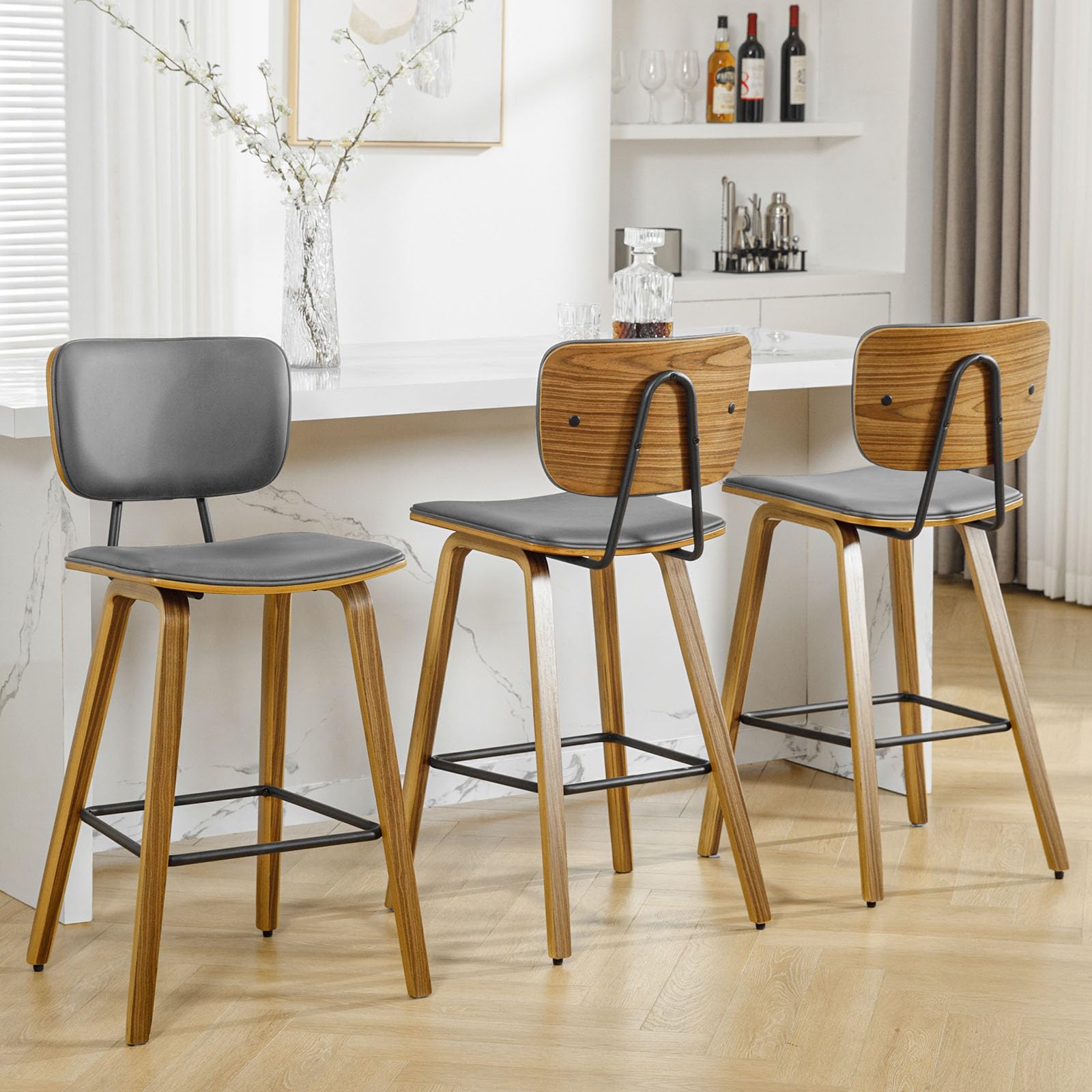 Amazon.com: Bekrvio Counter Height Bar Stools Set of 3, PU Leather ...