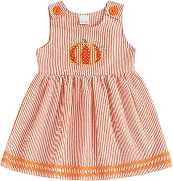 Amazon.com: Kids Toddler Baby Girl Halloween Outfit Pumpkin Embroidery Dress Striped Sleeveless ...