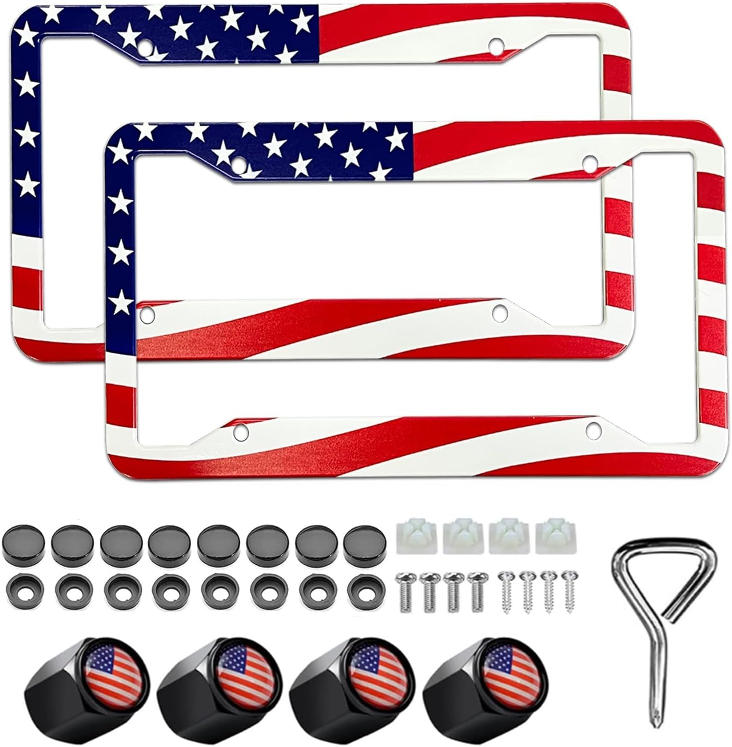 Amazon.com: American Flag License Plate Frame Holder - 2 Pack Universal ...