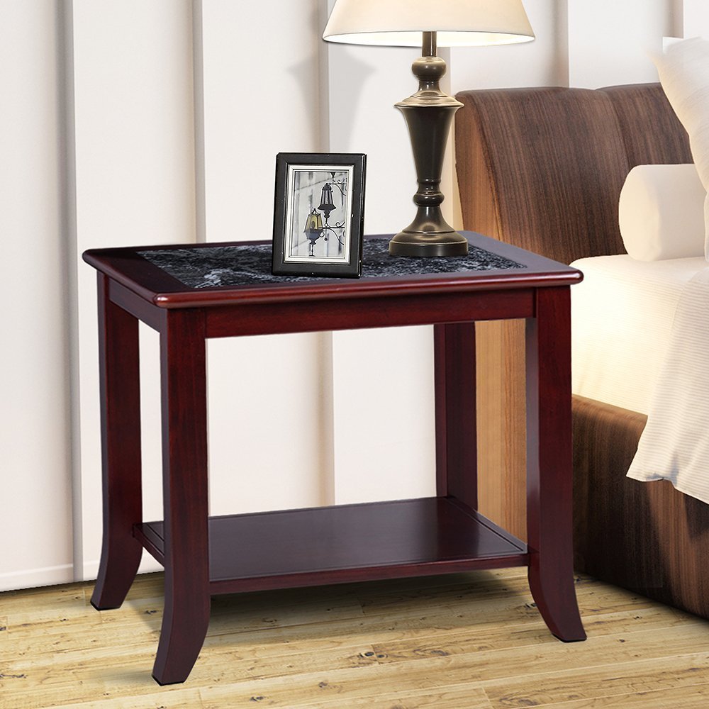 Buy Olee Dark Emperador Natural Marble Top Solid Wood Edge Coffee Table ...