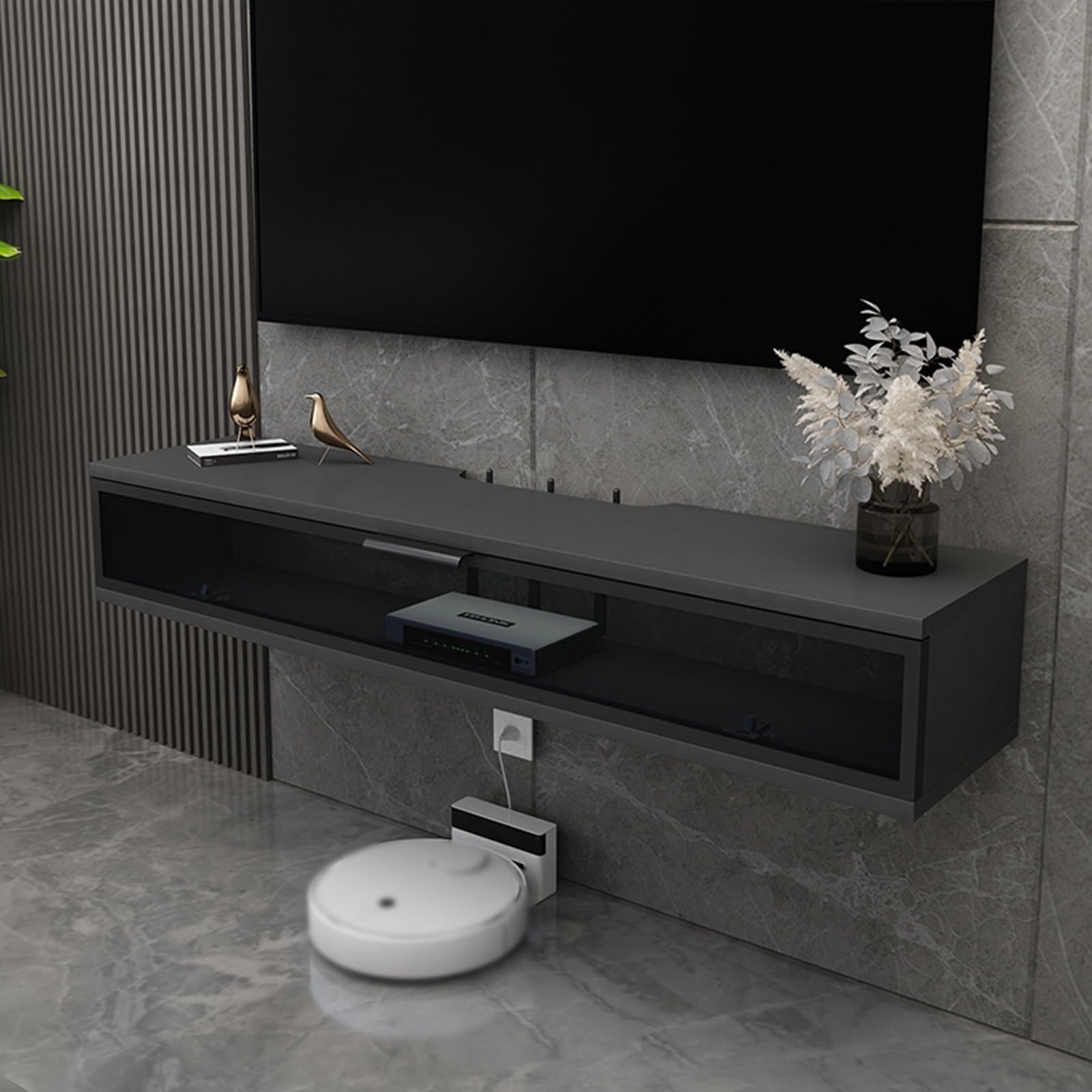 Floating Tv Stand Wall-mounted TV Floating Media Console Wood Floating ...