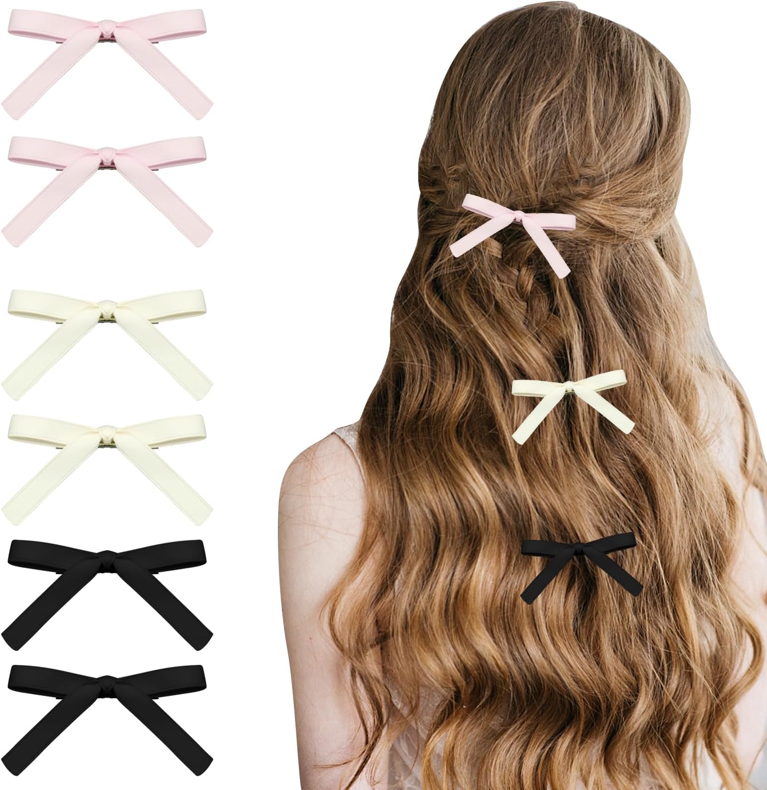 Amazon.com : 4 Pcs Hair Bow Clips Set Long Tail French Satin Silky Bow ...