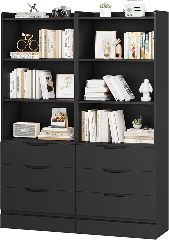 Amazon.com: DICTAC Bookcase Set of 2 with 3 Drawers 73.23'' Bookshelf Storage Cabinets with ...