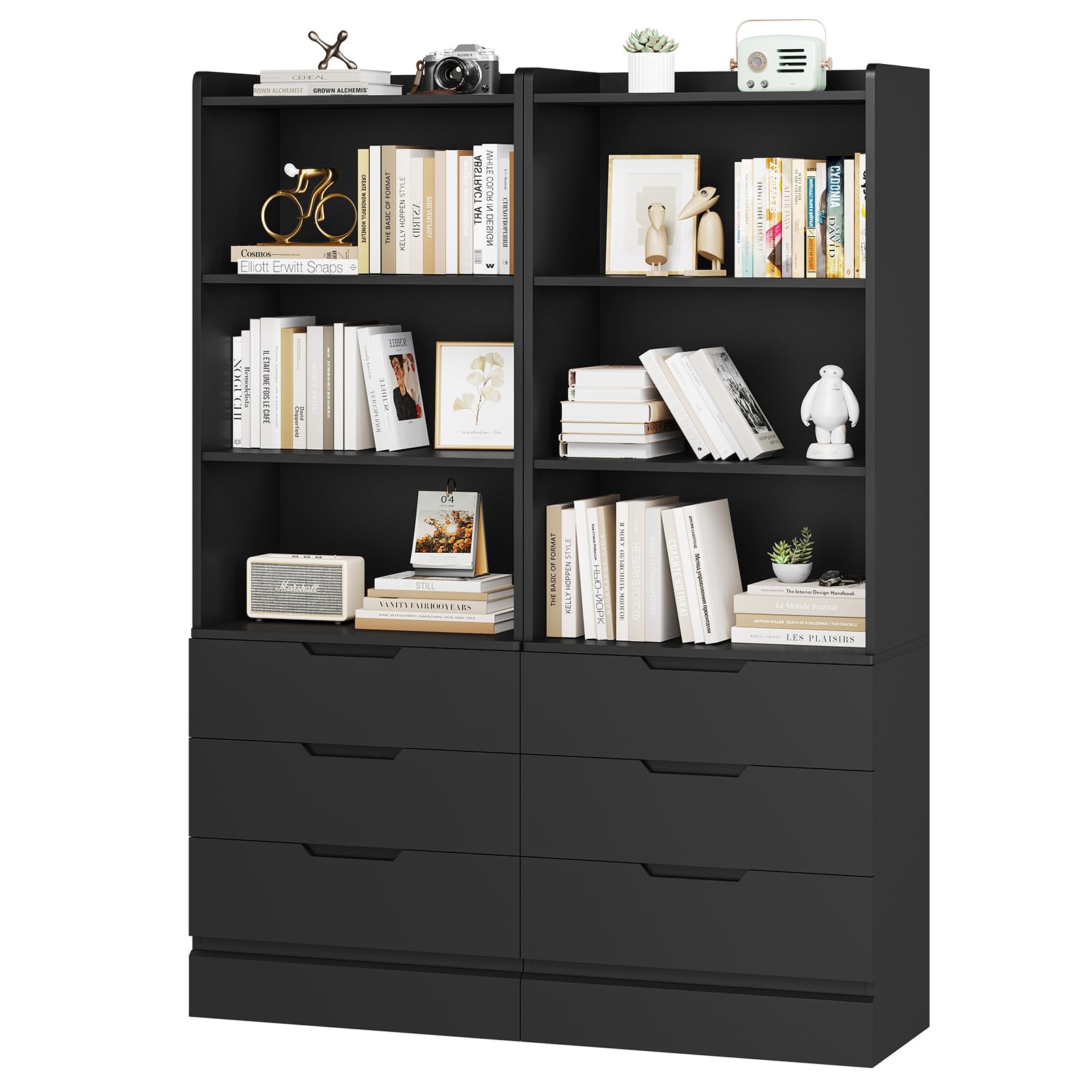 Amazon.com: DICTAC Bookcase Set of 2 with 3 Drawers 73.23'' Bookshelf ...