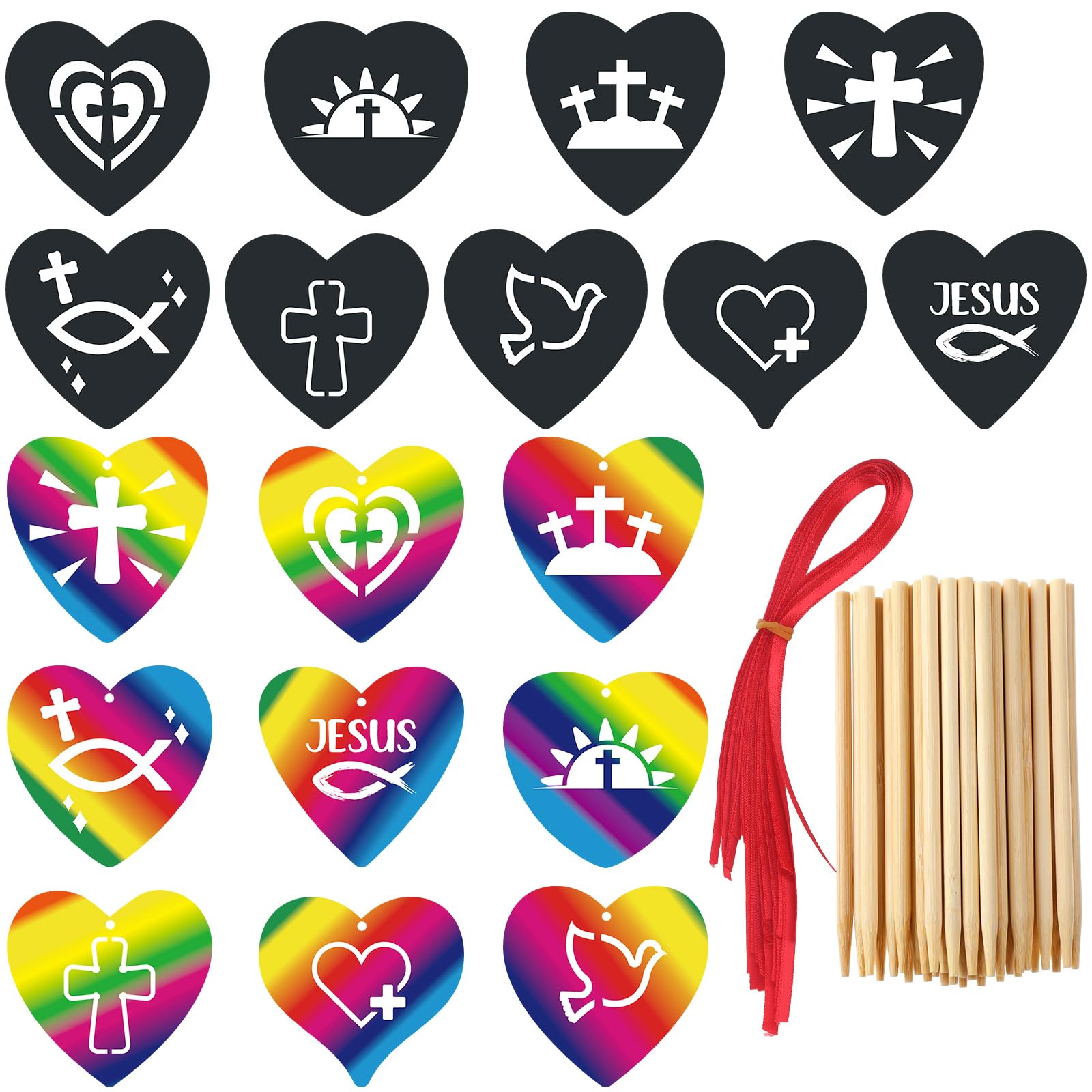 Snapklik.com : 36 Pcs Easter Cross Scratch Crafts Bulk Of Rainbow ...