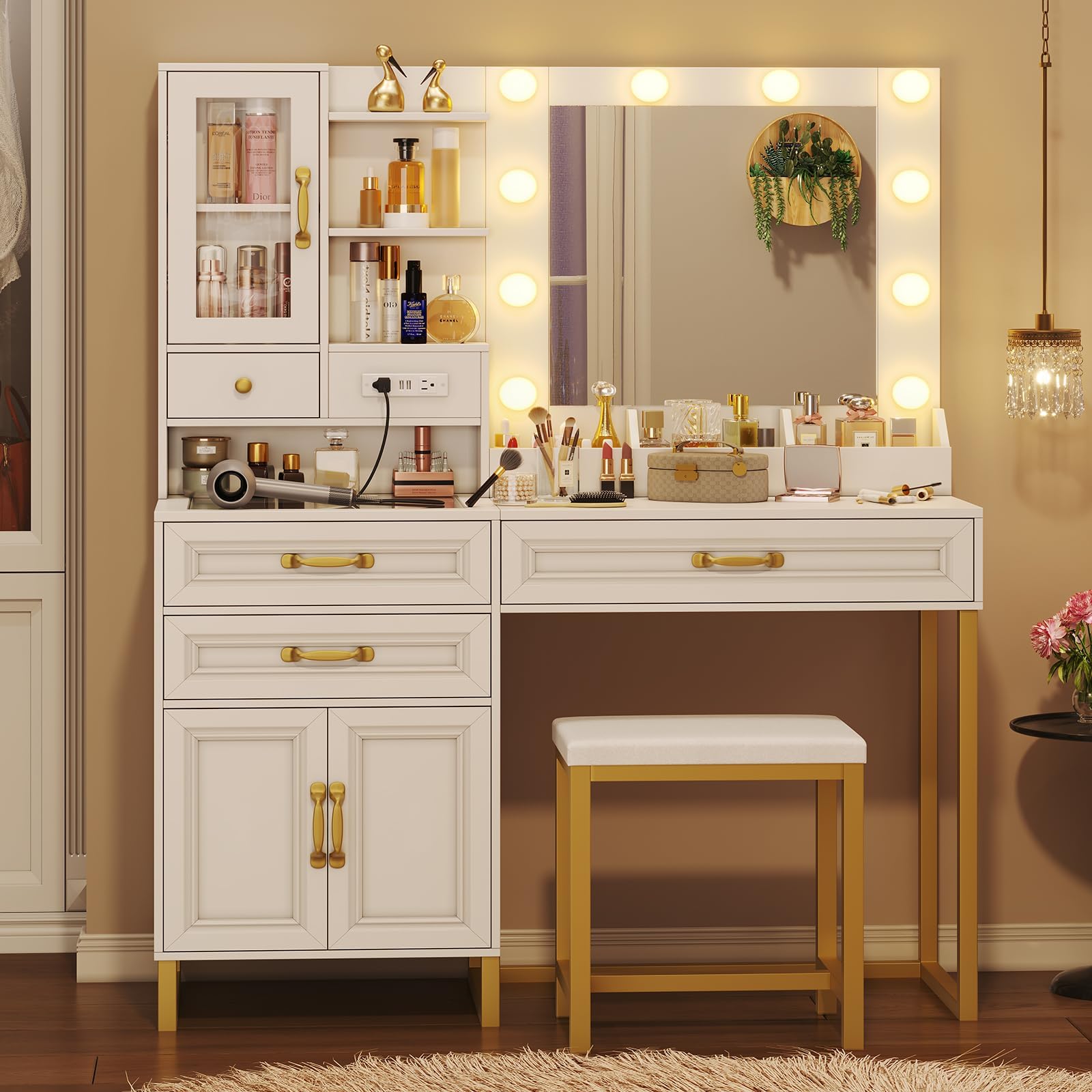 Amazon.com: Hasuit Vanity Desk with Mirror and Lights, Makeup Vanity ...