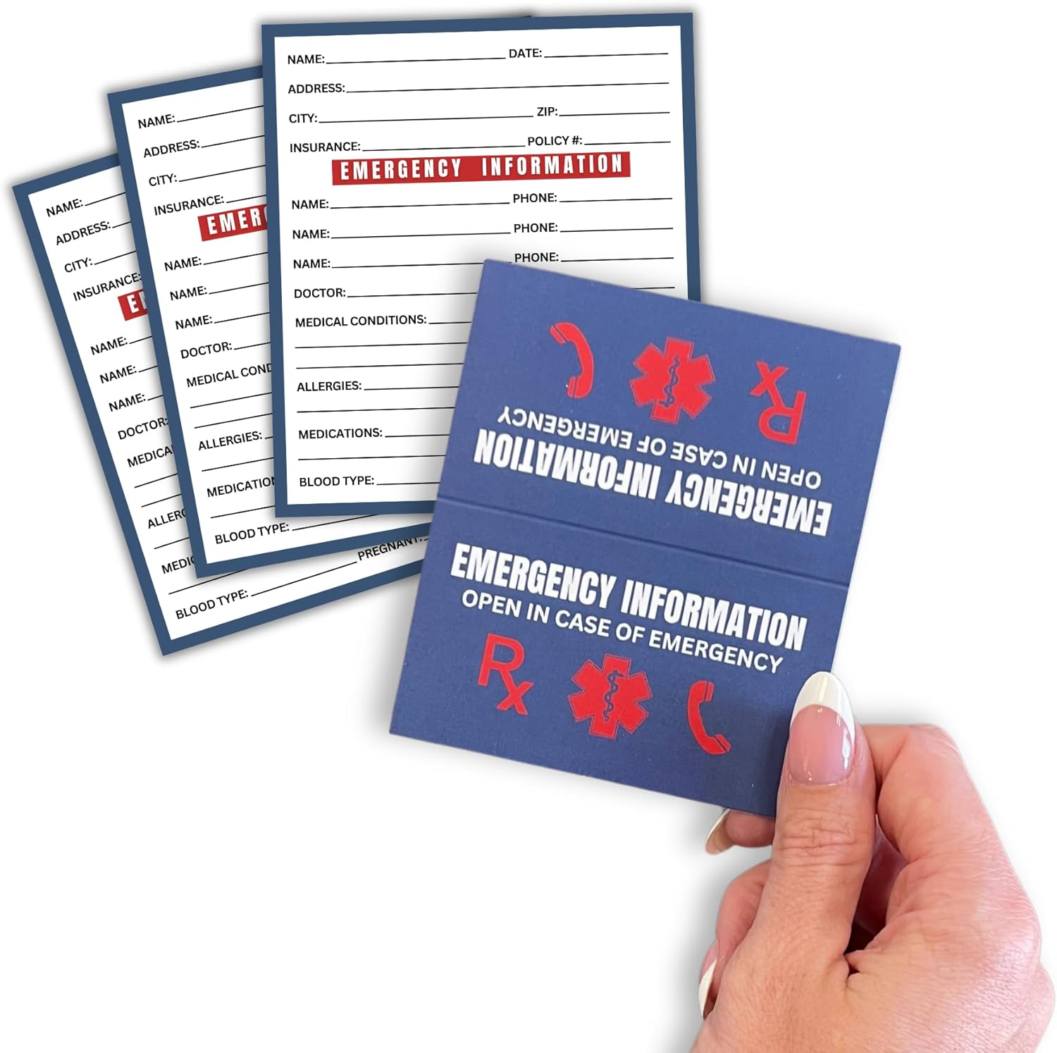 Amazon.com : Emergency Info ICE Folded Wallet Card | 10 pk 2x3.5” Blue ...