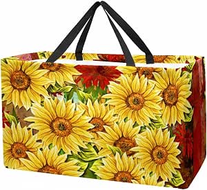 Amazon.com: Reusable Grocery Shopping Bag Sunflowers Yellow Red Floral ...
