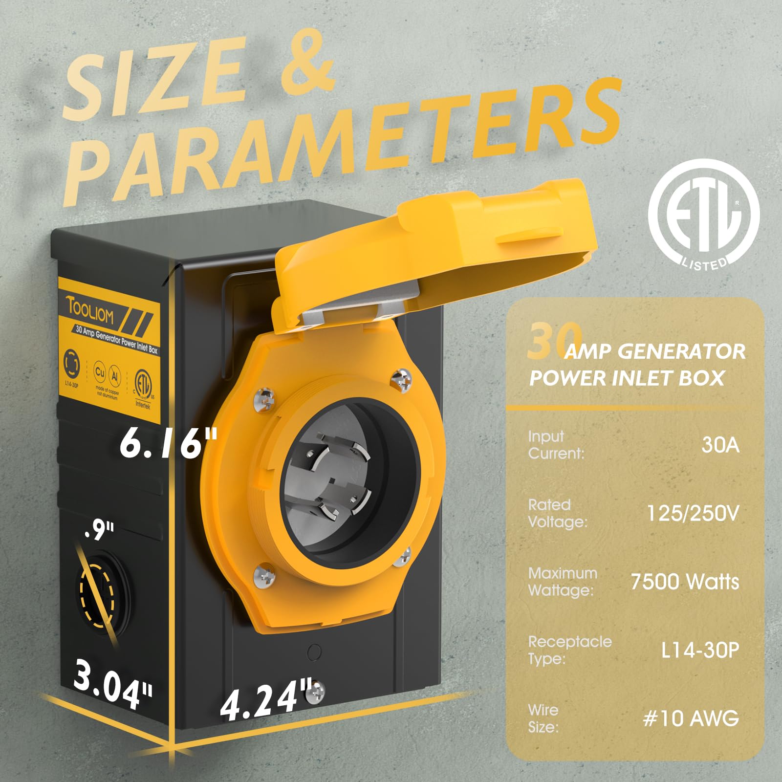 Snapklik.com : TOOLIOM 30 Amp Generator Inlet Box, NEMA L14-30P Power ...